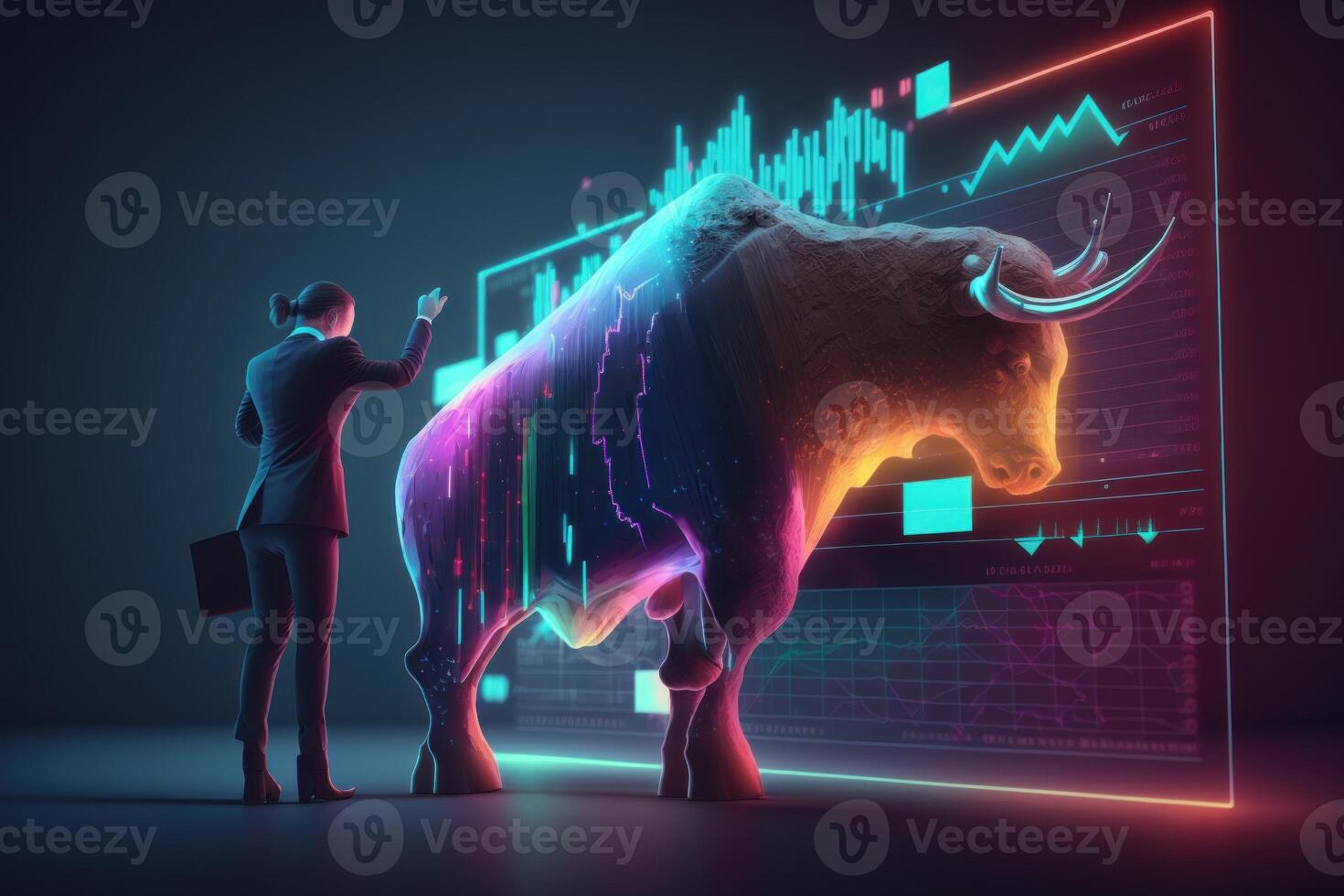 Bull Bullish Divergence In Stock Market And Crypto Currency With