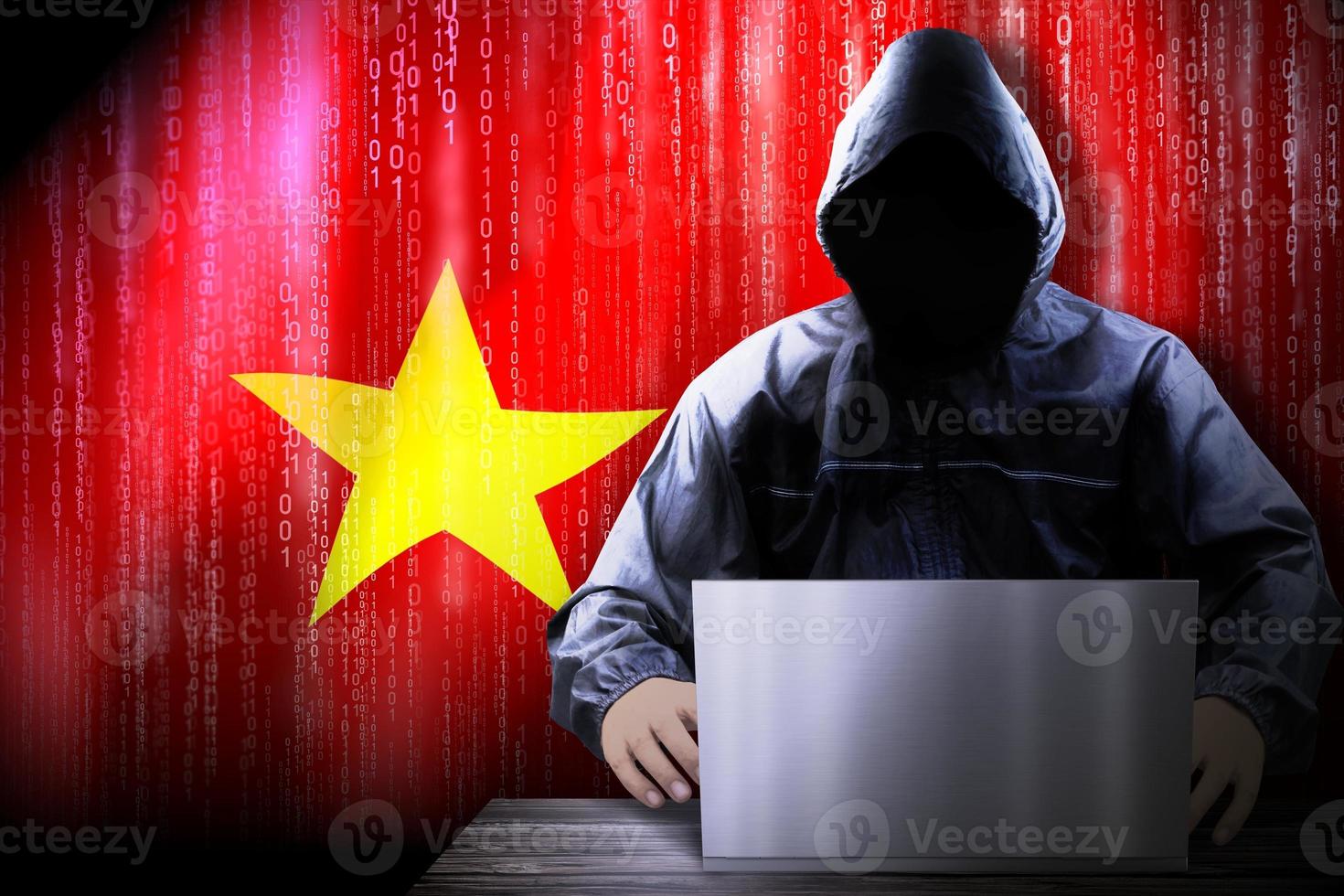 Anonymous Hooded Hacker and Flag Of Vietnam, Binary Code - Cyber Attack Concept 21864221 Stock ...