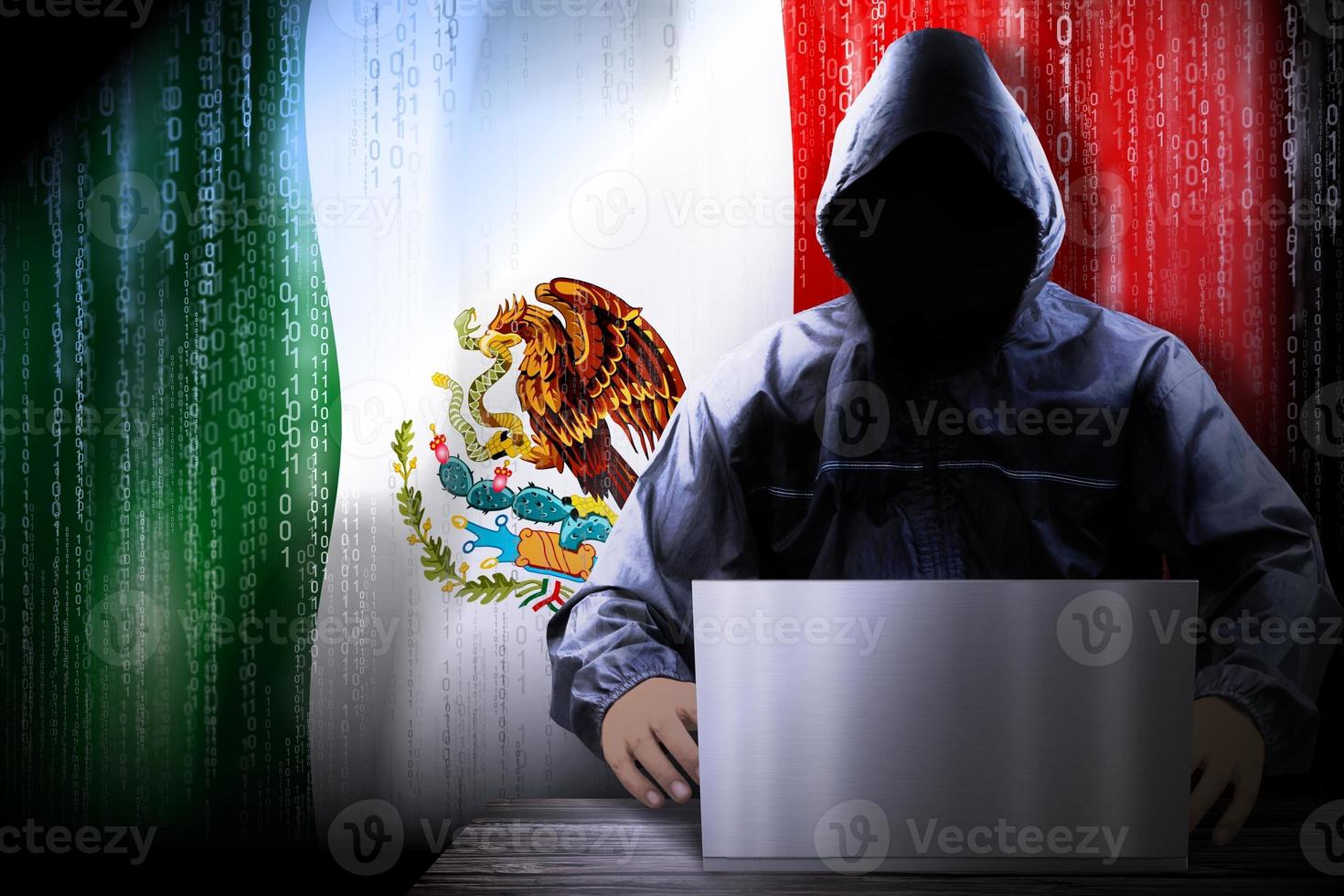 Anonymous Hooded Hacker And Flag Of Mexico Binary Code Cyber Attack
