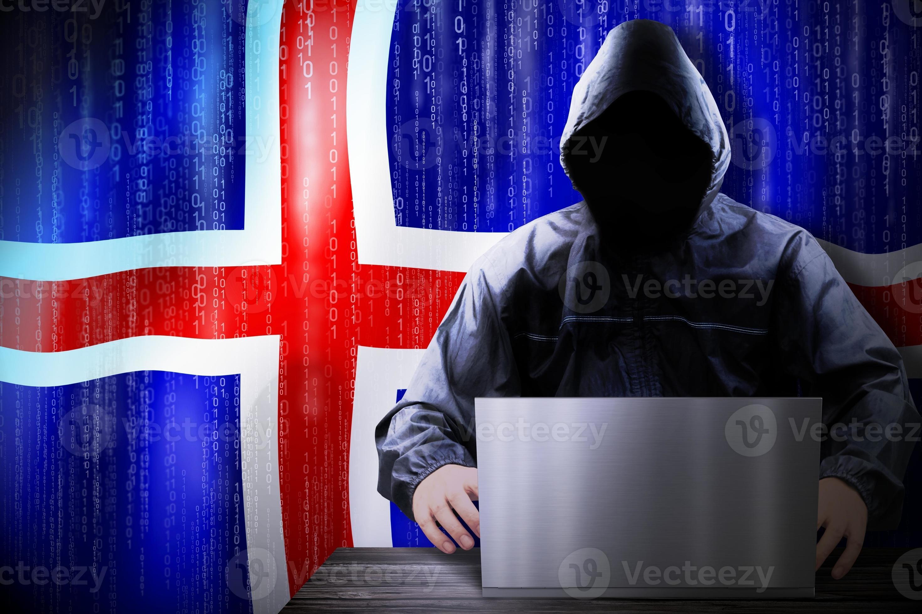 Anonymous Hooded Hacker and Flag Of Iceland, Binary Code - Cyber Attack Concept 21864666 Stock ...