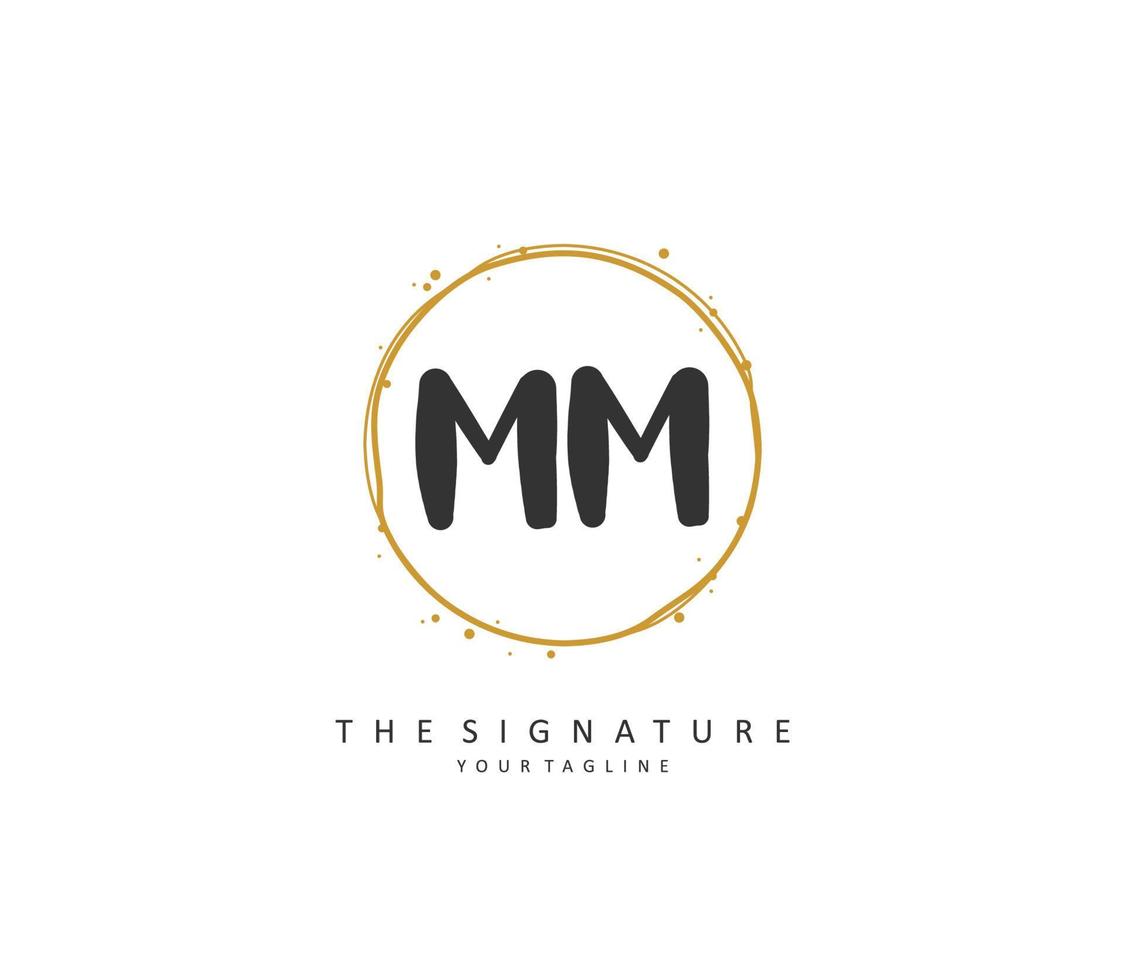 M MM Initial letter handwriting and signature logo. A concept handwriting initial logo with ...