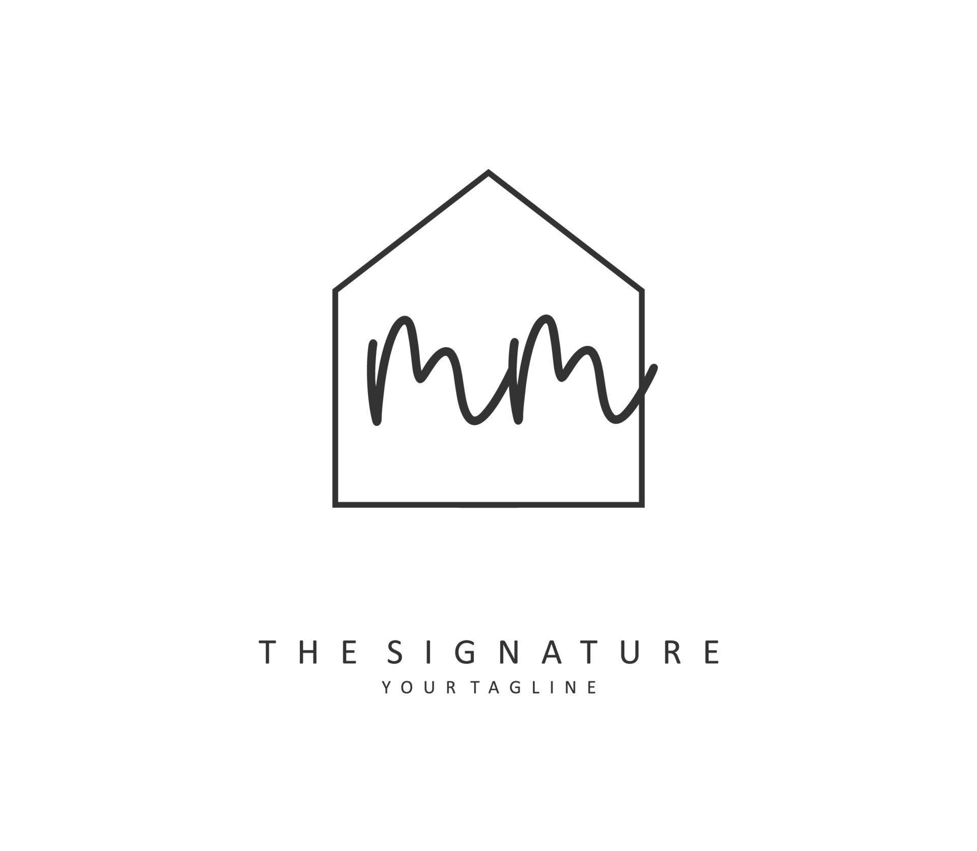 M MM Initial letter handwriting and signature logo. A concept handwriting initial logo with ...