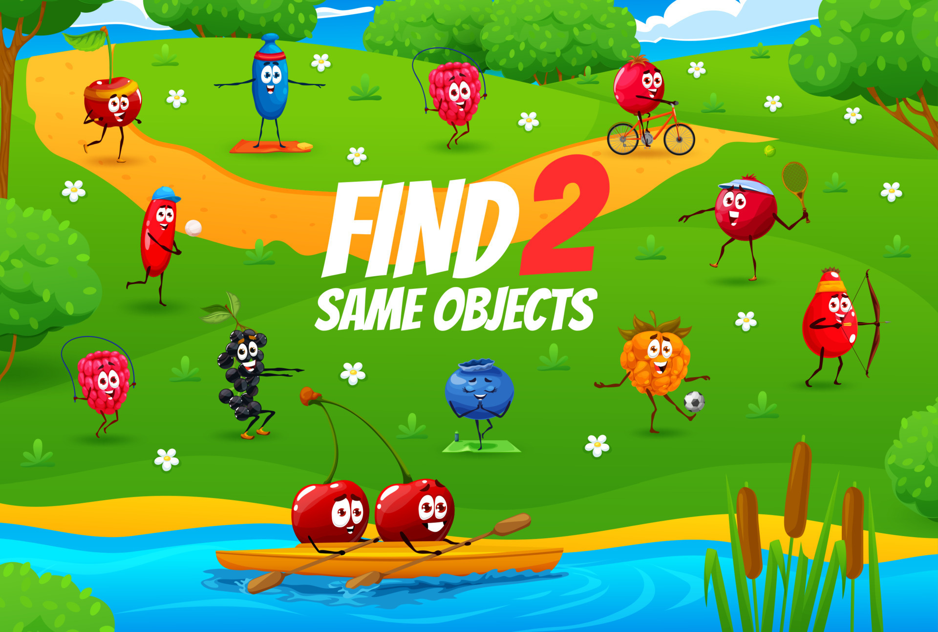 Find two same objects game with berry characters 21868465 Vector Art at ...