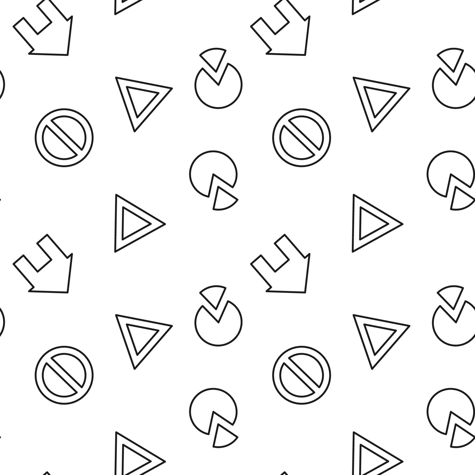 Seamless vector repeating pattern of pie chart, prohibition sign, house ...