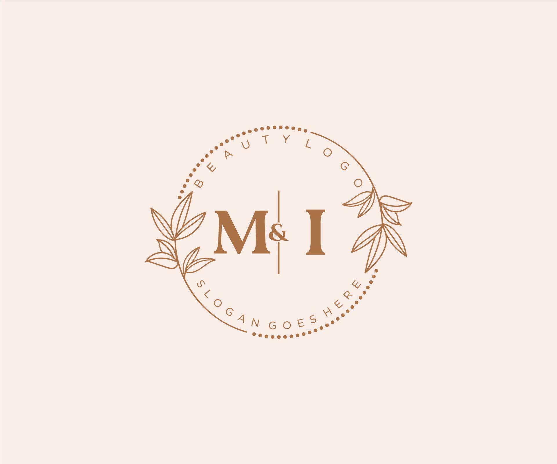 Initial Mi Letters Beautiful Floral Feminine Editable Premade Monoline Logo Suitable For Spa
