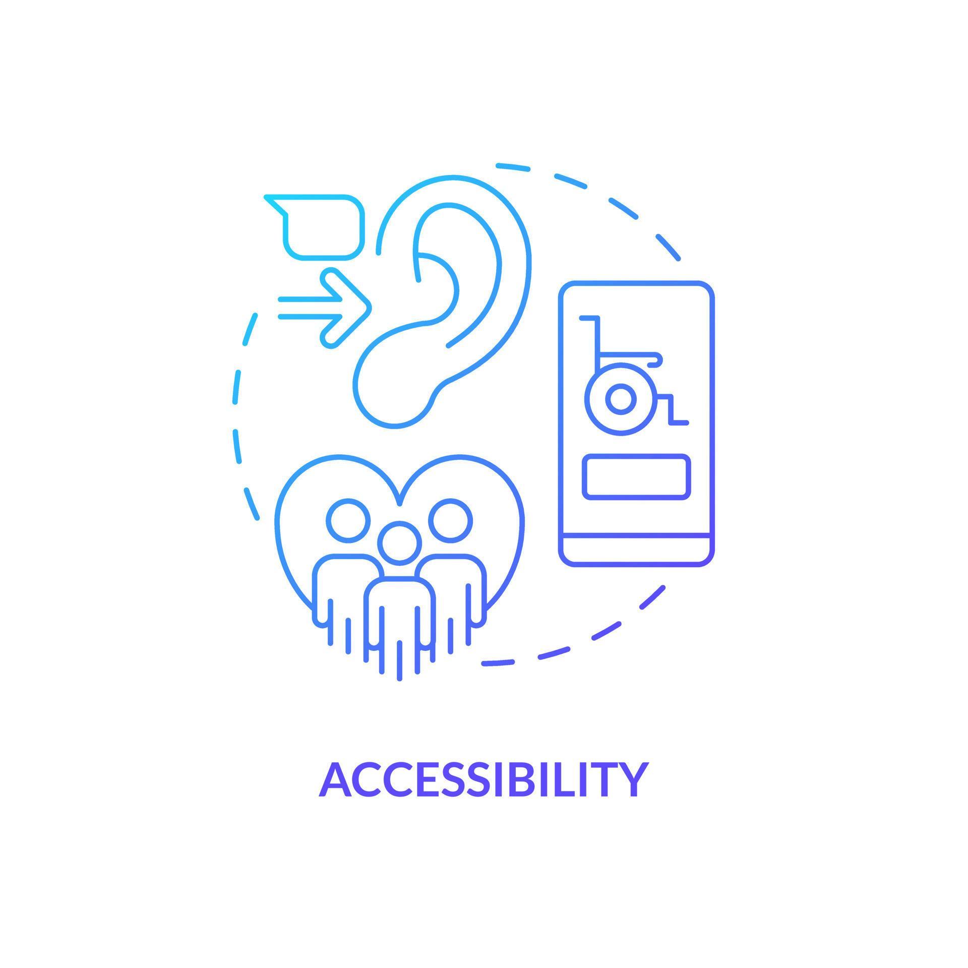 Accessibility blue gradient concept icon. App usability. Barrier free website. UX design ...