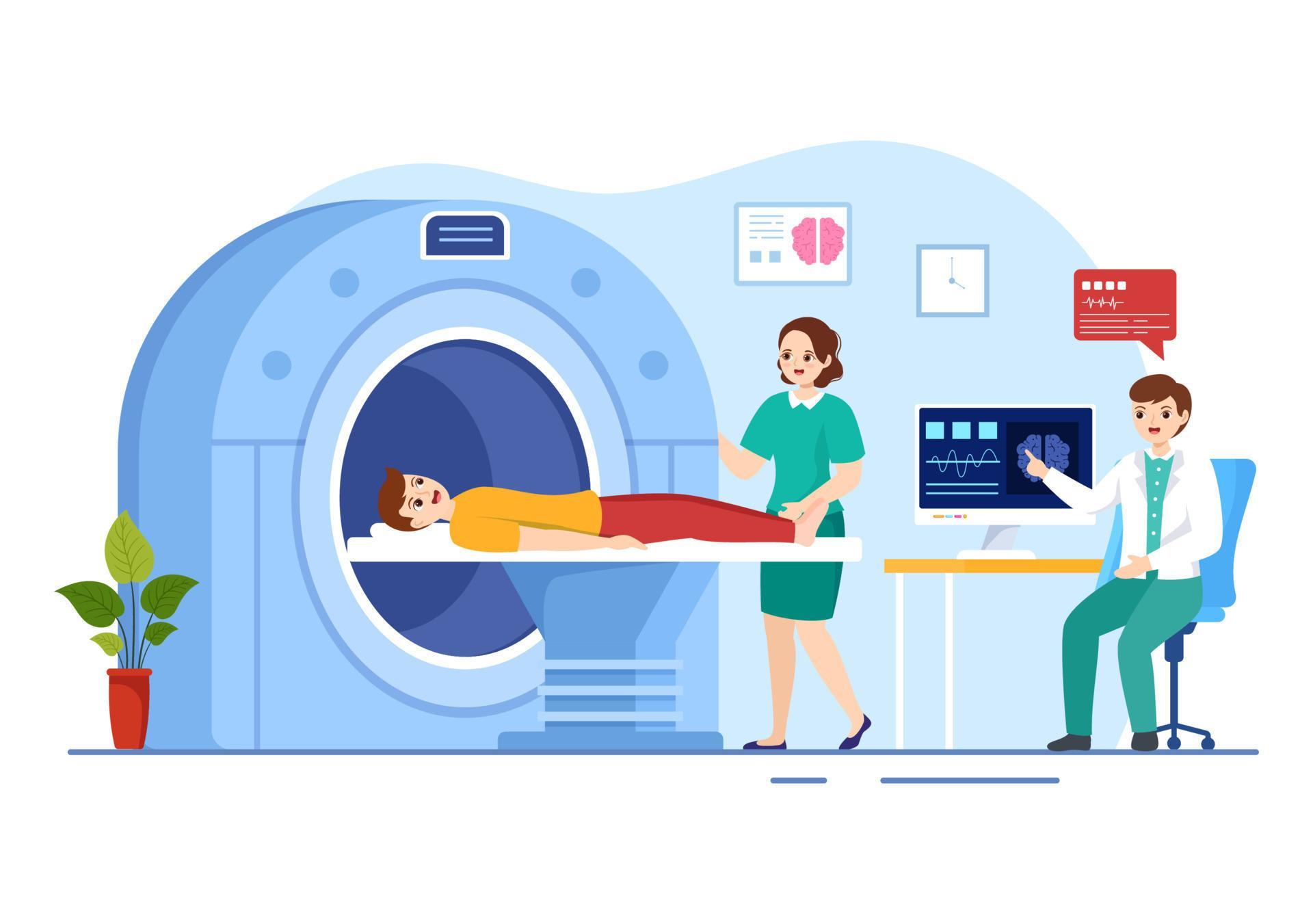 Mri Or Magnetic Resonance Imaging Illustration With Doctor And Patient On Medical Examination