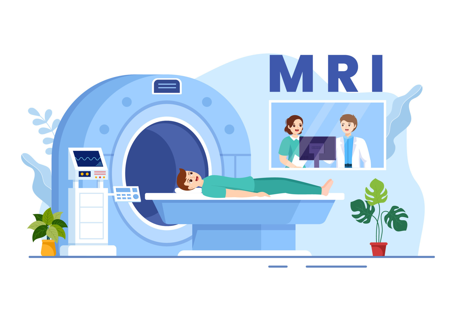 mri o magnético resonancia imagen ilustración con médico y paciente en médico examen y ...