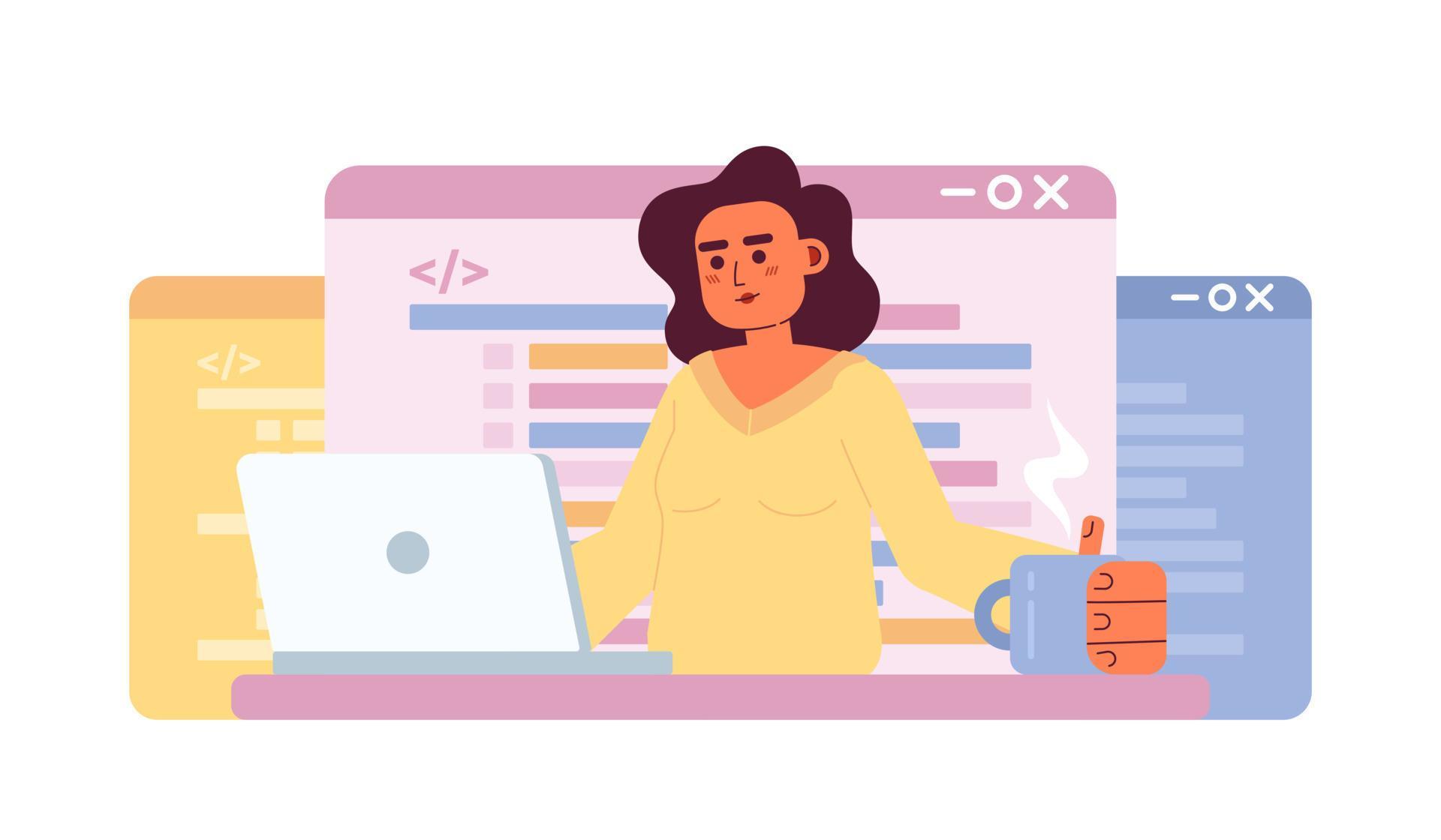 Writing code job flat concept vector spot illustration. Editable 2D ...