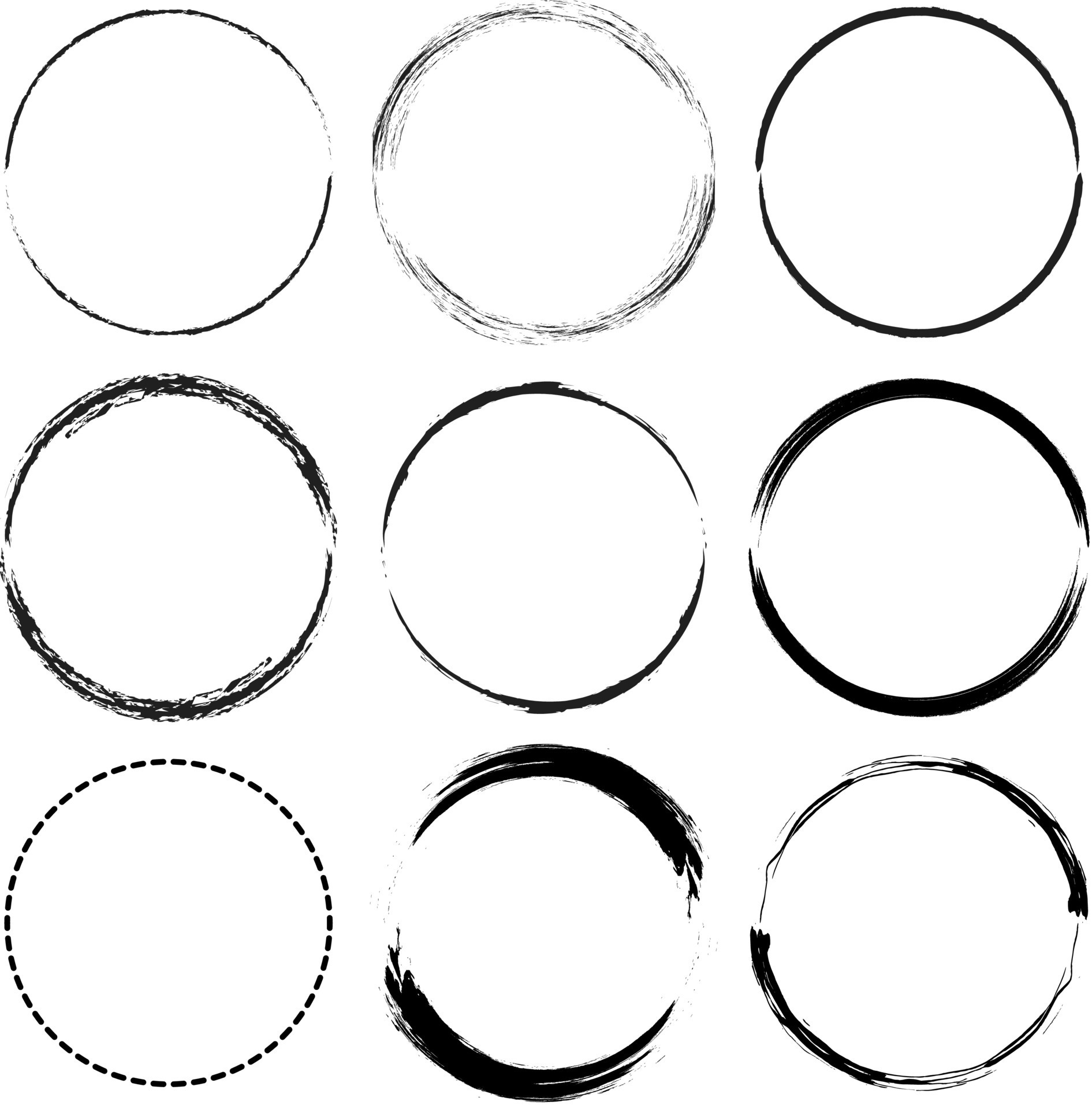 Pack of Circle borders vector. Black isolated on white background ...
