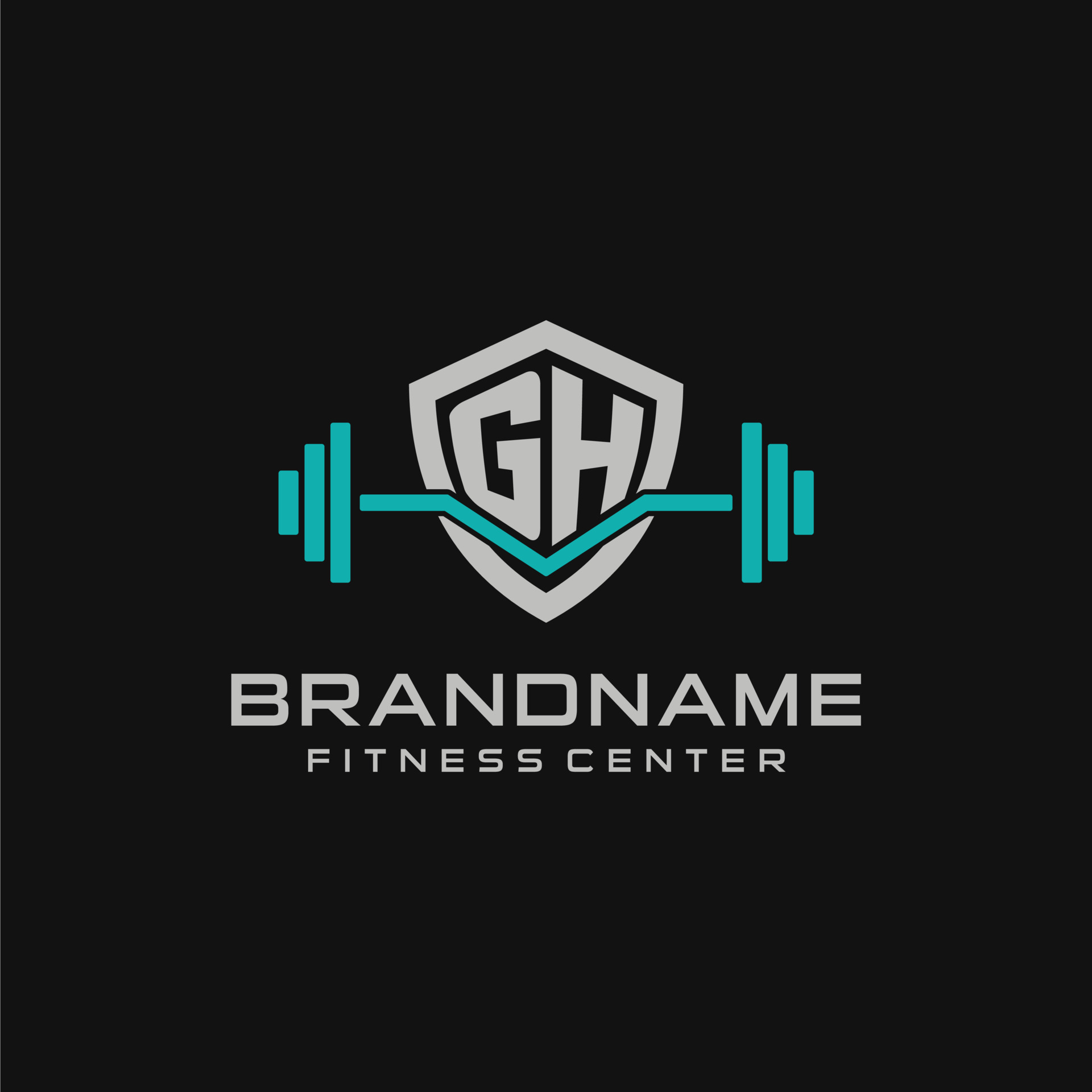 Creative letter GH logo design for gym or fitness with simple shield and barbell design style ...