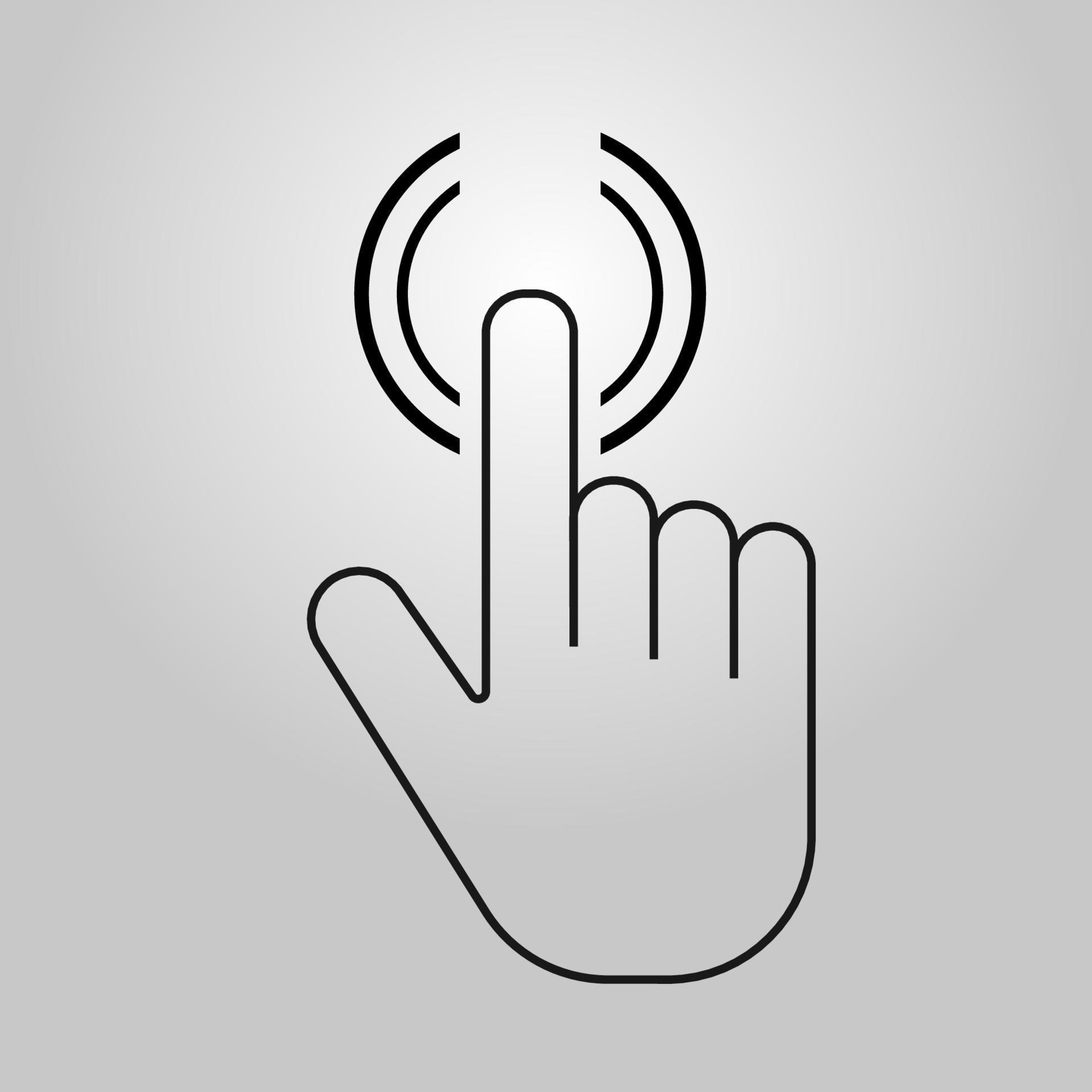 Push button. Hand icon on gray background. Cursor of computer mouse ...