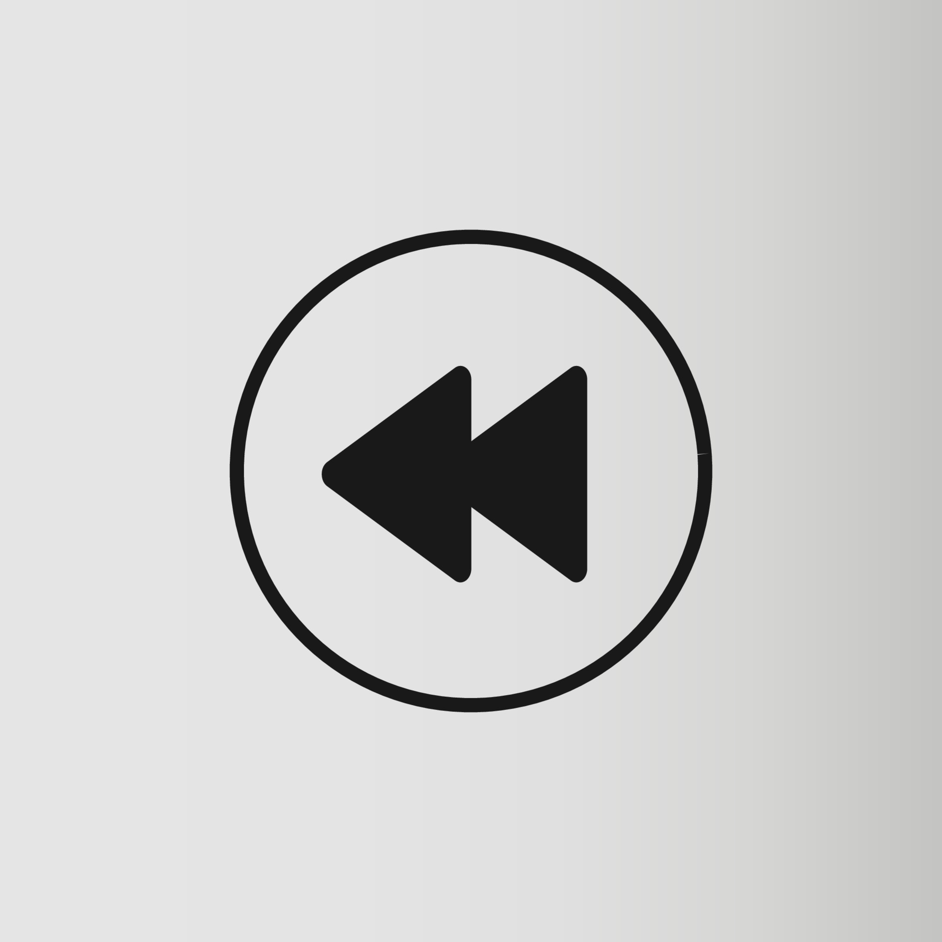 Rewind symbol, fast backwards sign. Flat style icon on gray background. Multimedia symbol ...