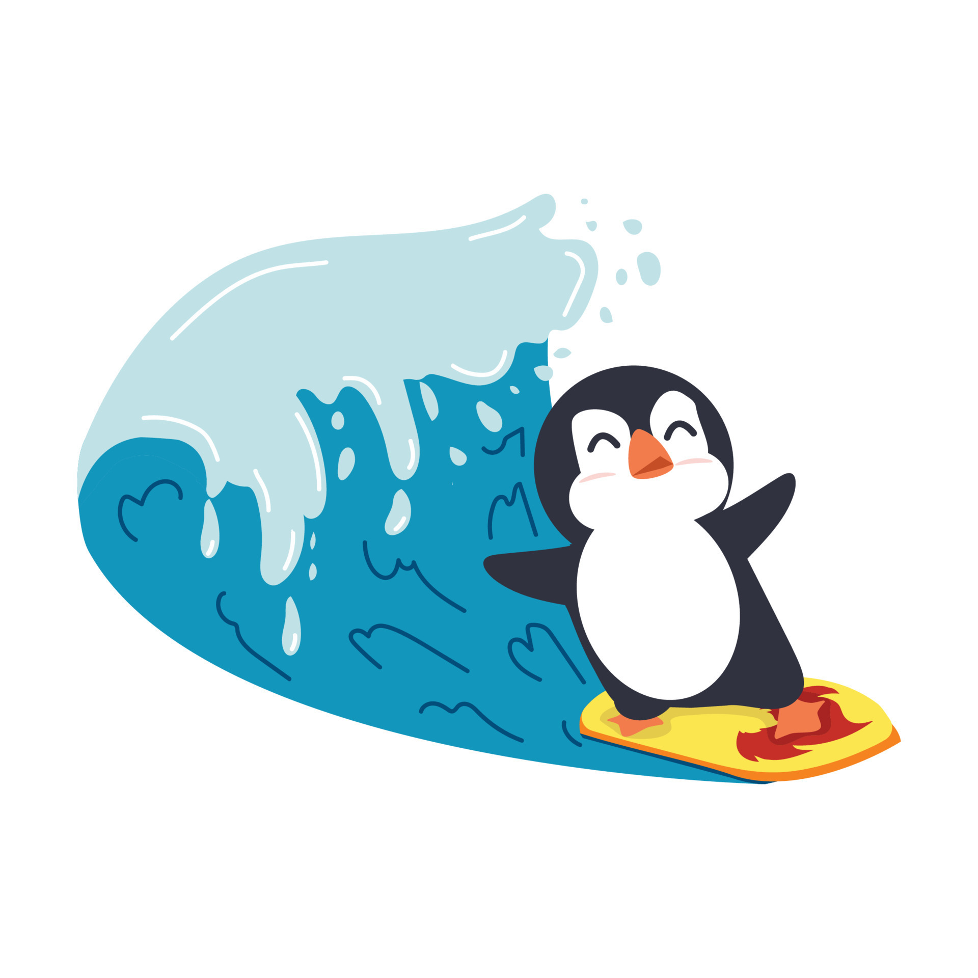 Cute penguin surfing big wave cartoon 21890995 Vector Art at Vecteezy