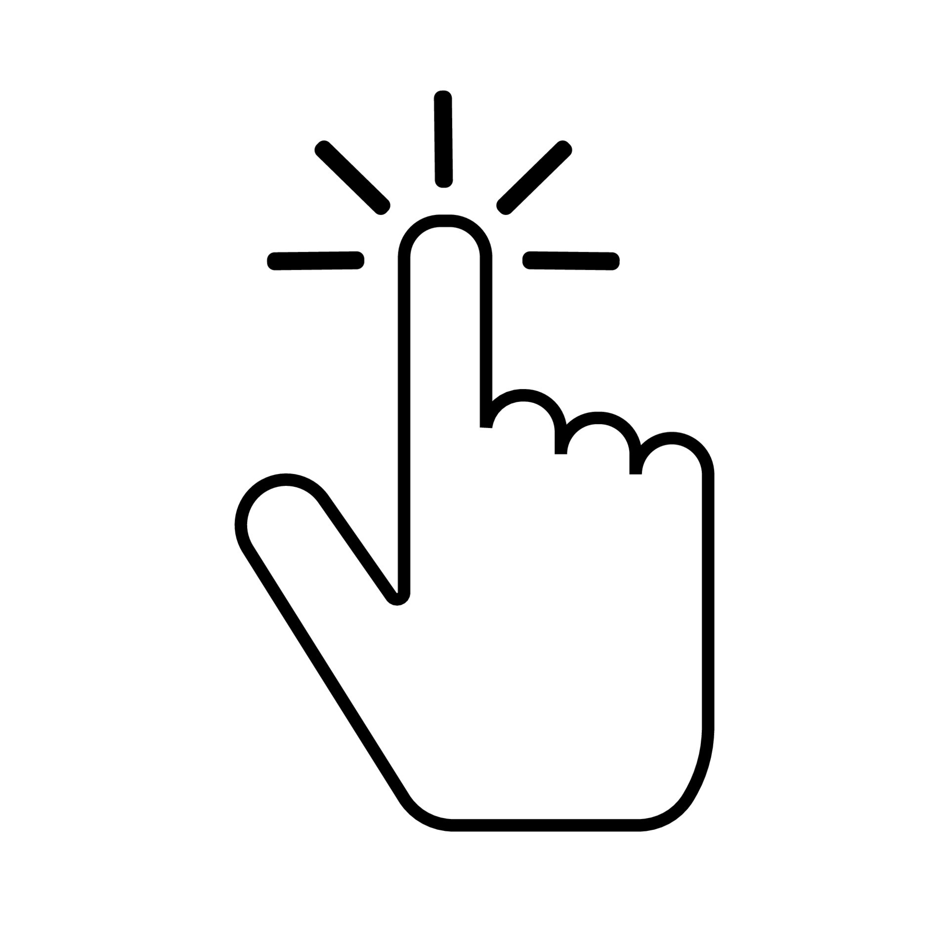 Push button. Hand icon on white background. Cursor of computer mouse ...
