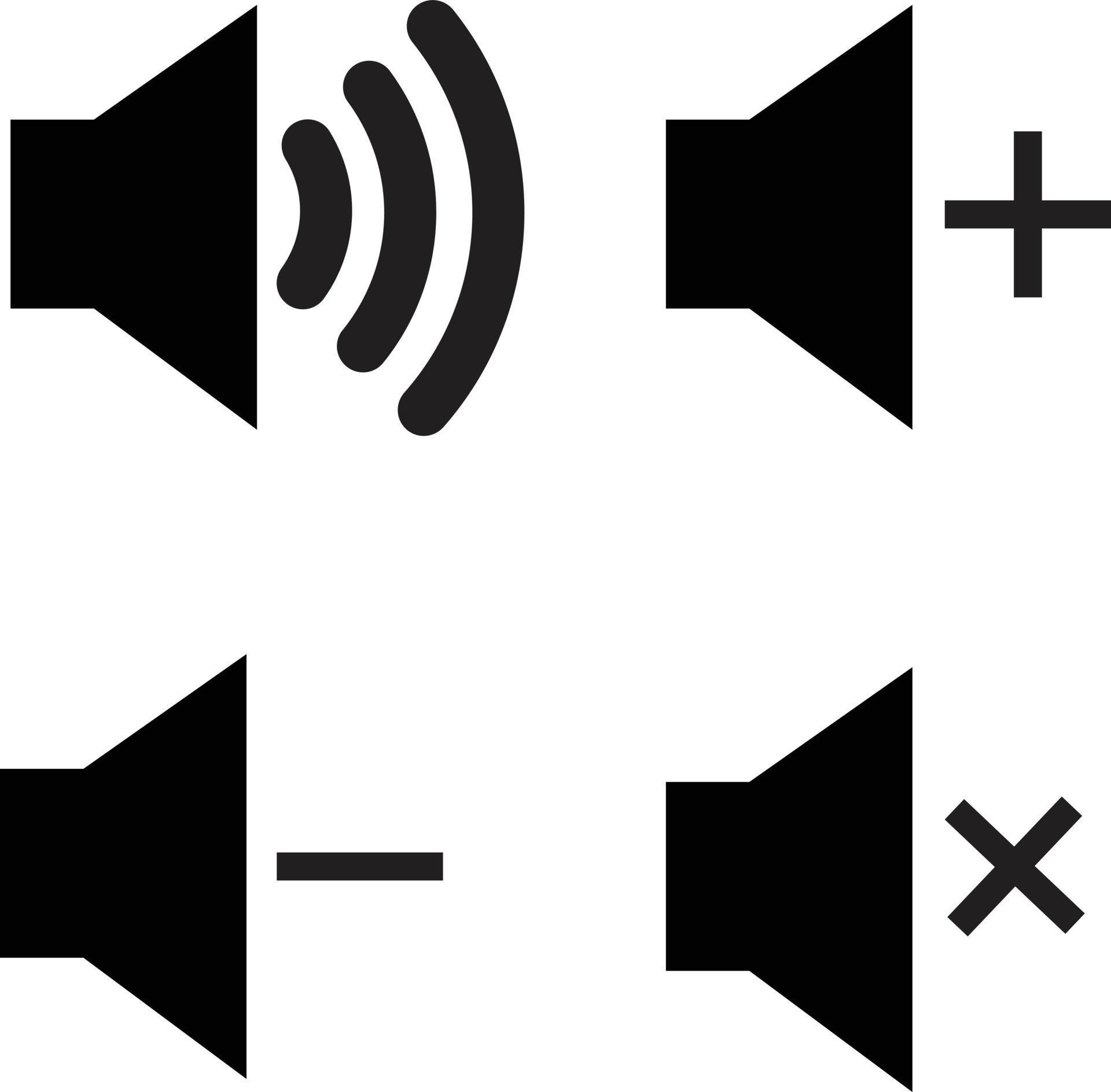 sound button set icons sound on and off, volume up and down, mute, loudspeaker sign, media web ...