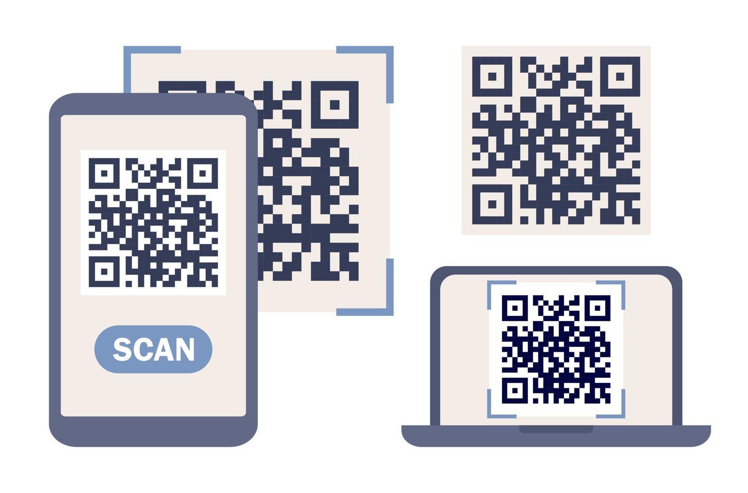 QR code icon set. Phone and laptop with qr code on screen. Scanning ... QR code icon set. Phone and laptop with qr code on screen. Scanning ...
