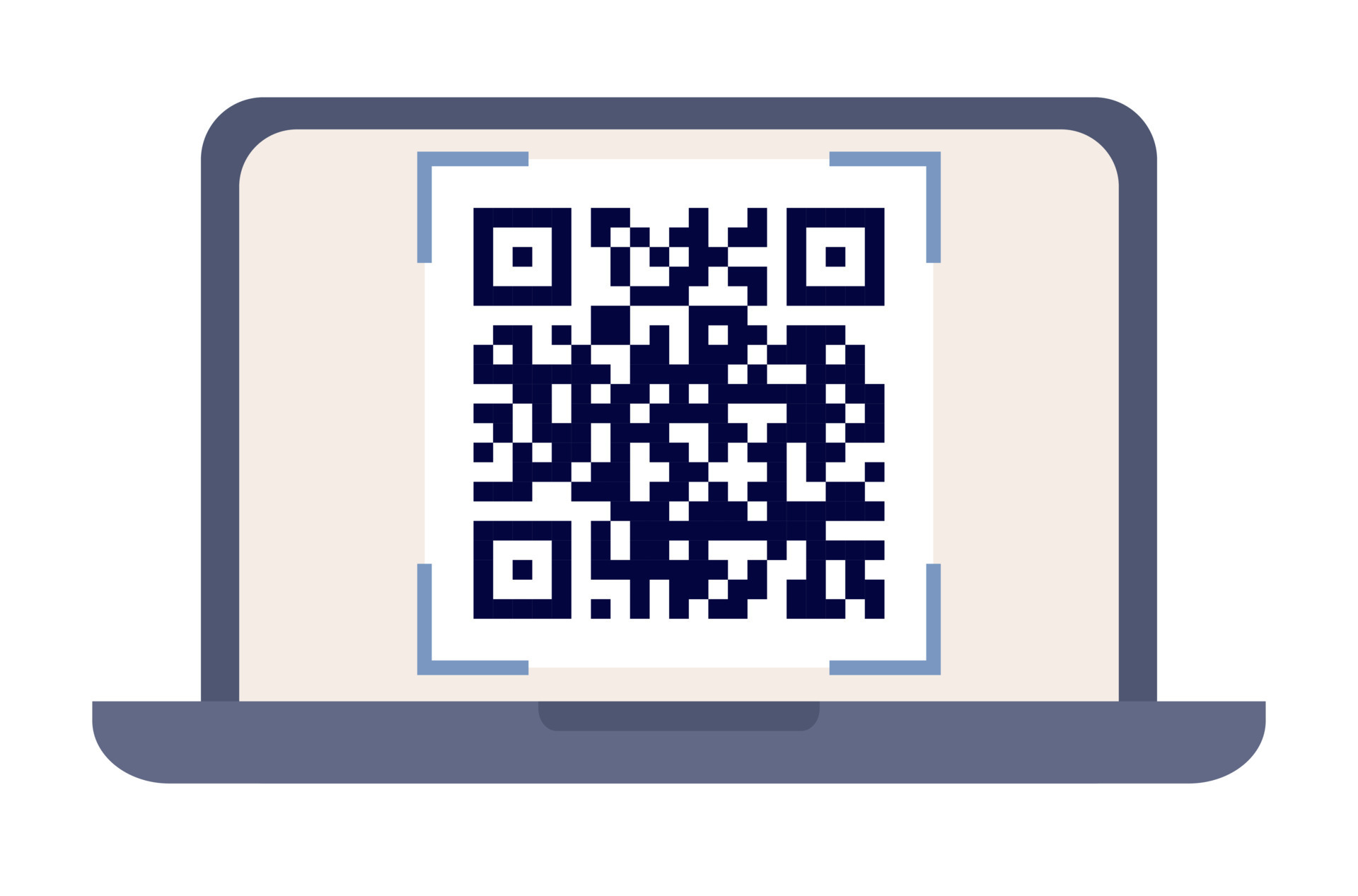 QR code icon. Laptop with qr code on screen. Special identity code sign ...