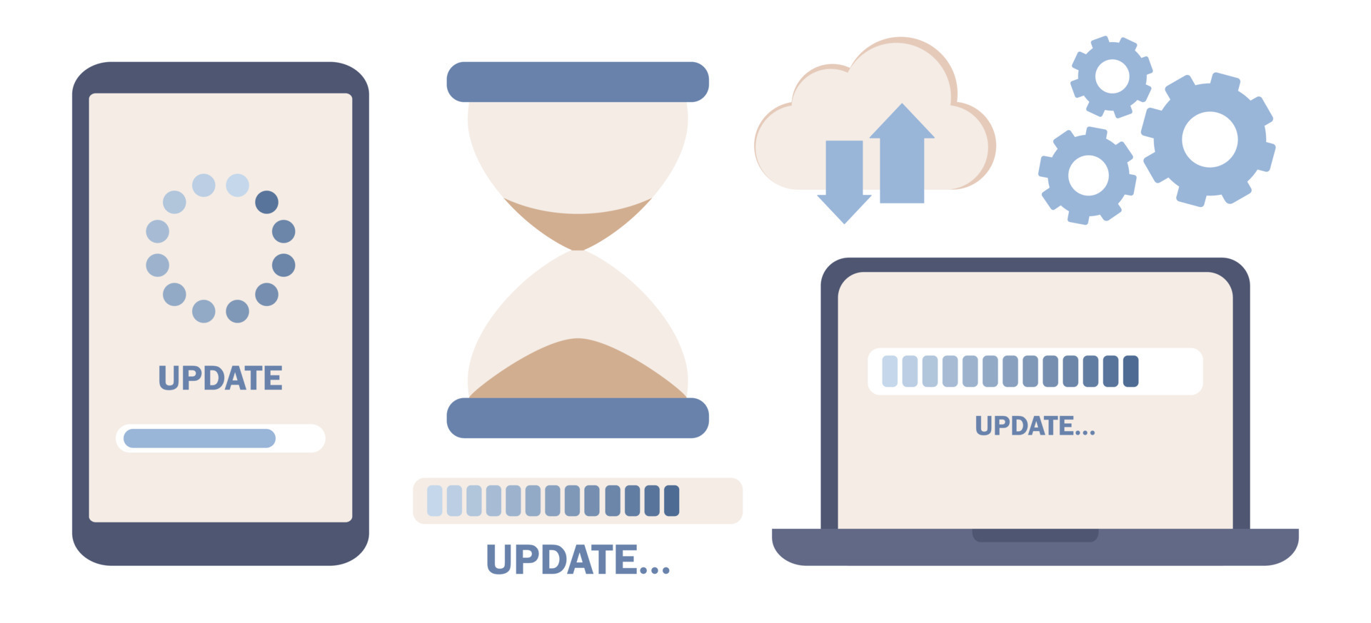 System update icon set. Loading process. Vector flat illustration ...