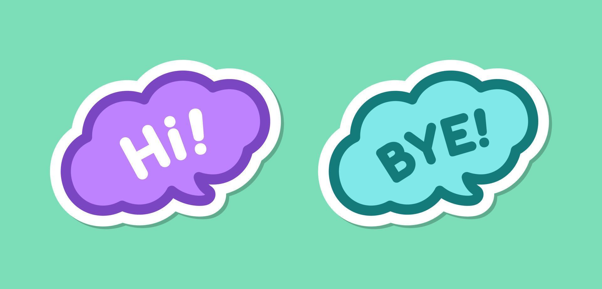 Cute Hello and Bye greeting speech bubble icon set. Simple flat vector illustration. 21908947 ...