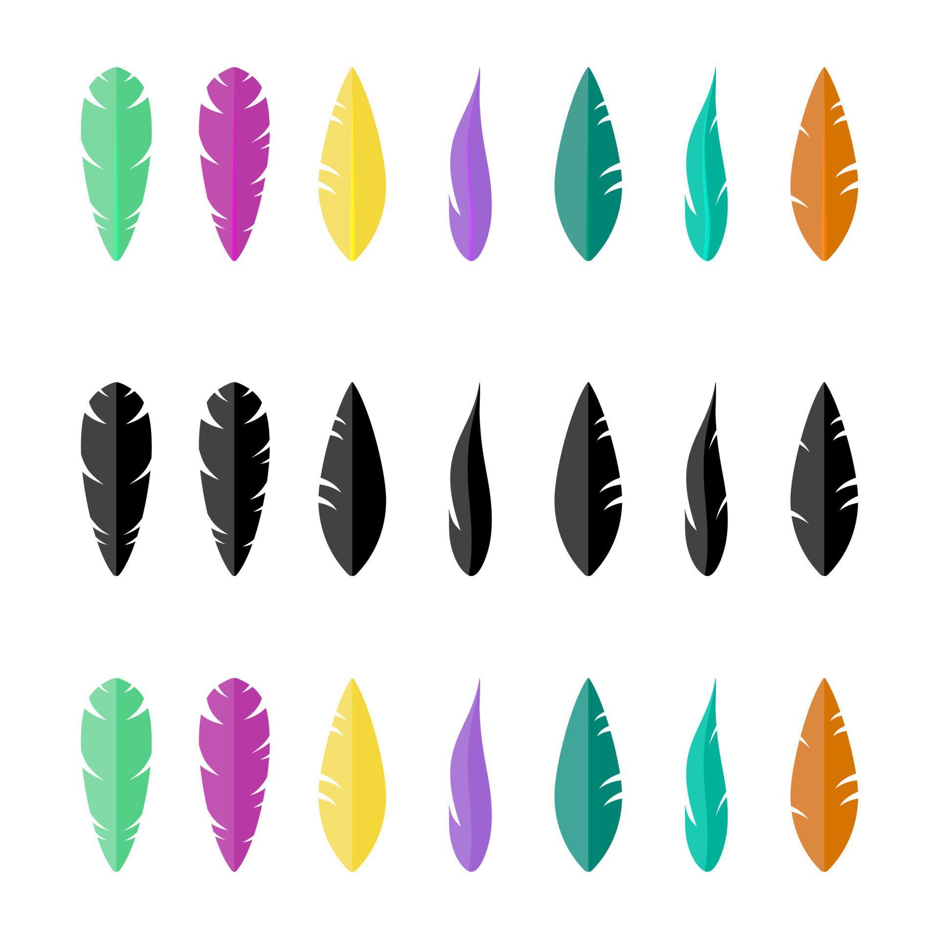 Feather icon set. Set of modern flat colorfull feather vector icons for ...