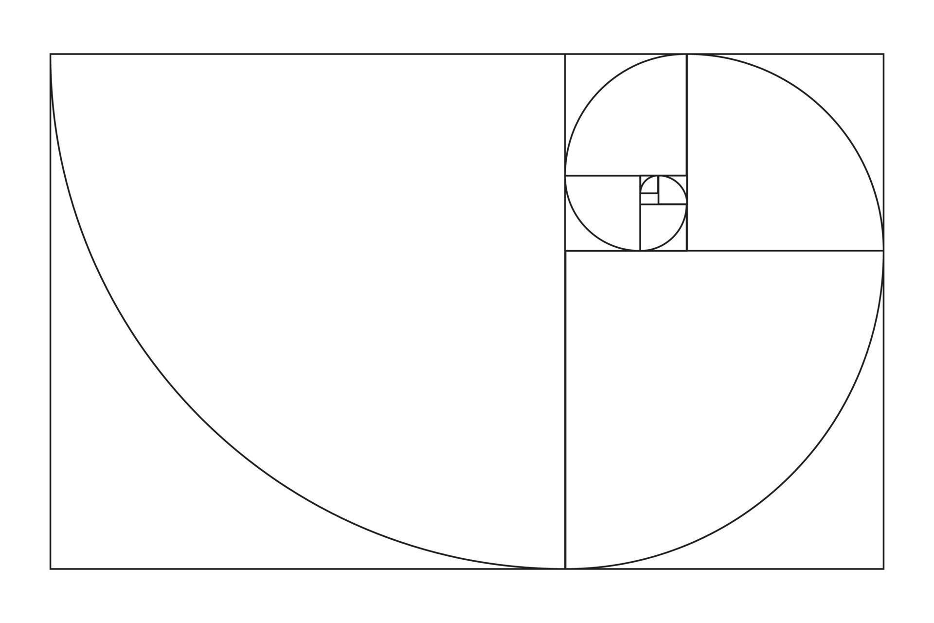 Golden ratio template. Method golden section. Fibonacci array, numbers ...