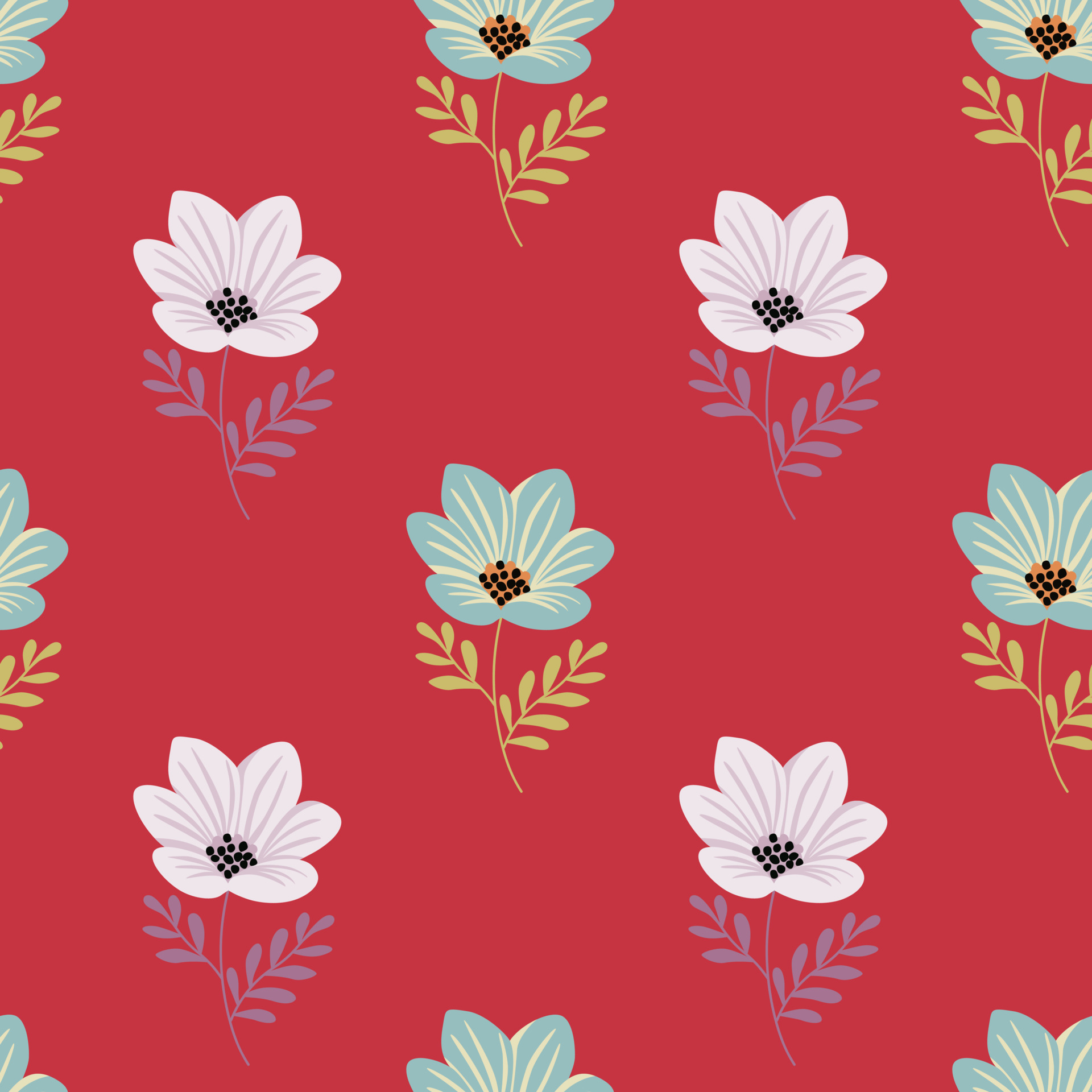 Flower Stylized Seamless Pattern Cute Botanical Illustration Abstract