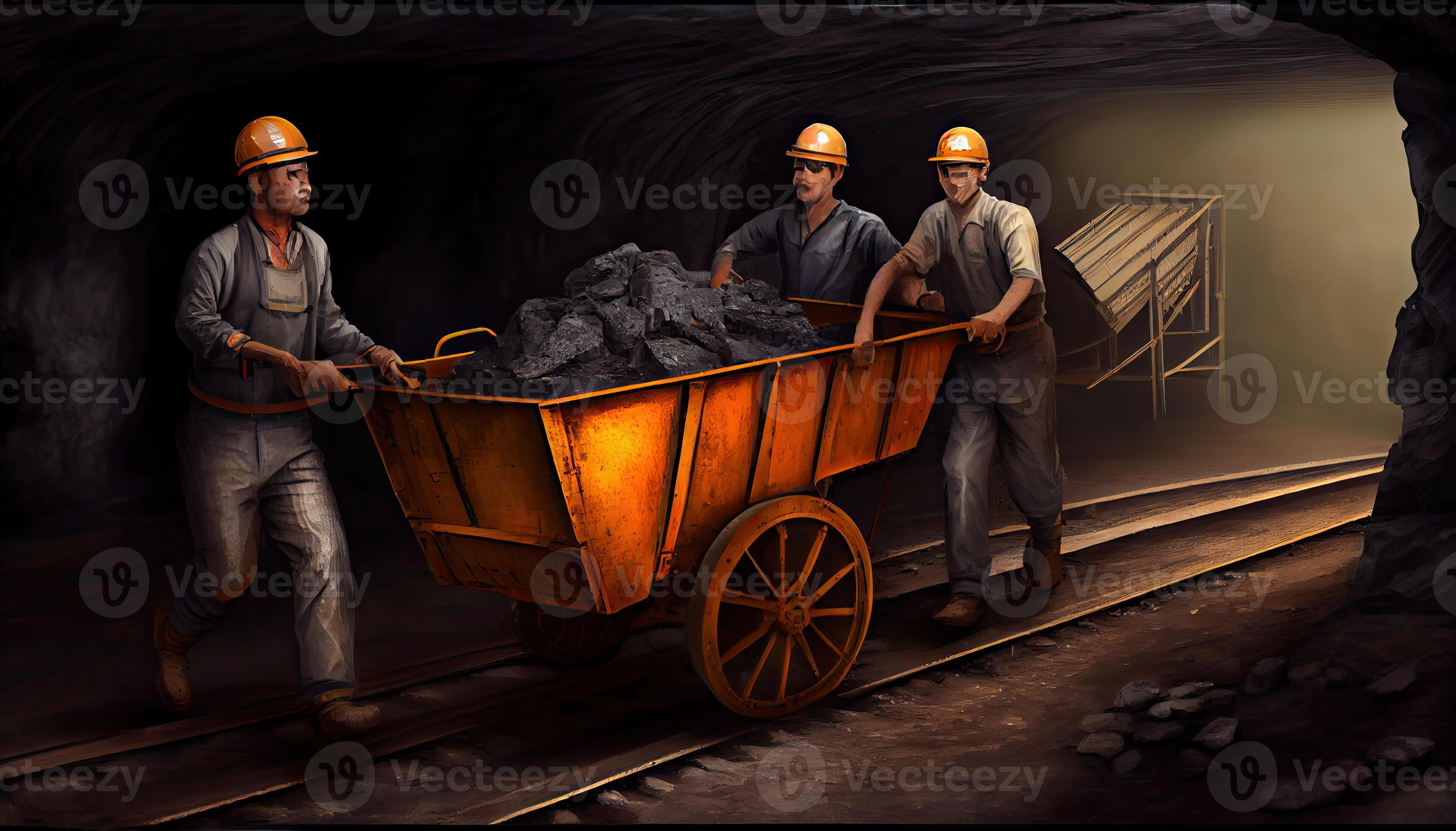 Underground mining Coal mining in mine Miner in underground mine on coal mining work. Mine ...