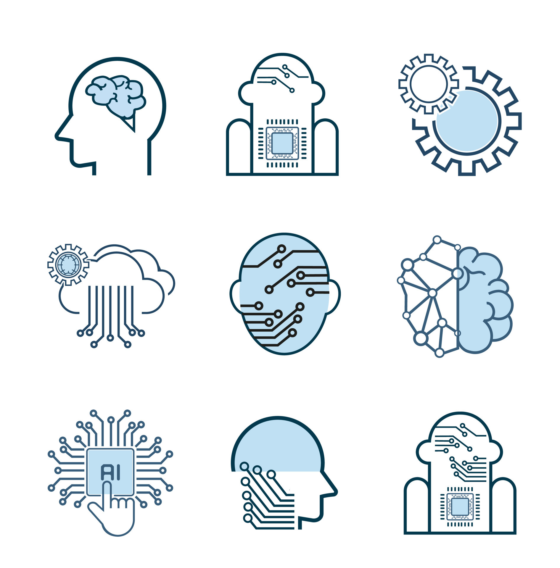 The Artificial Intelligence Ai Groups Of Icons Symbols In Groups Of