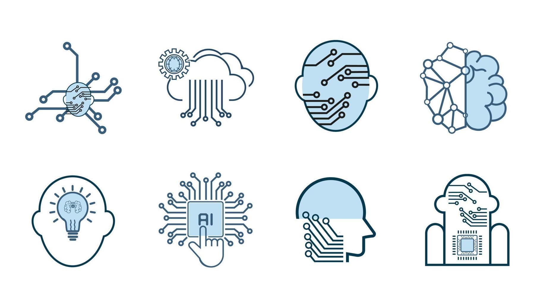 Set Of Artificial Intelligence Ai Icons Symbols In Groups Of Isorated