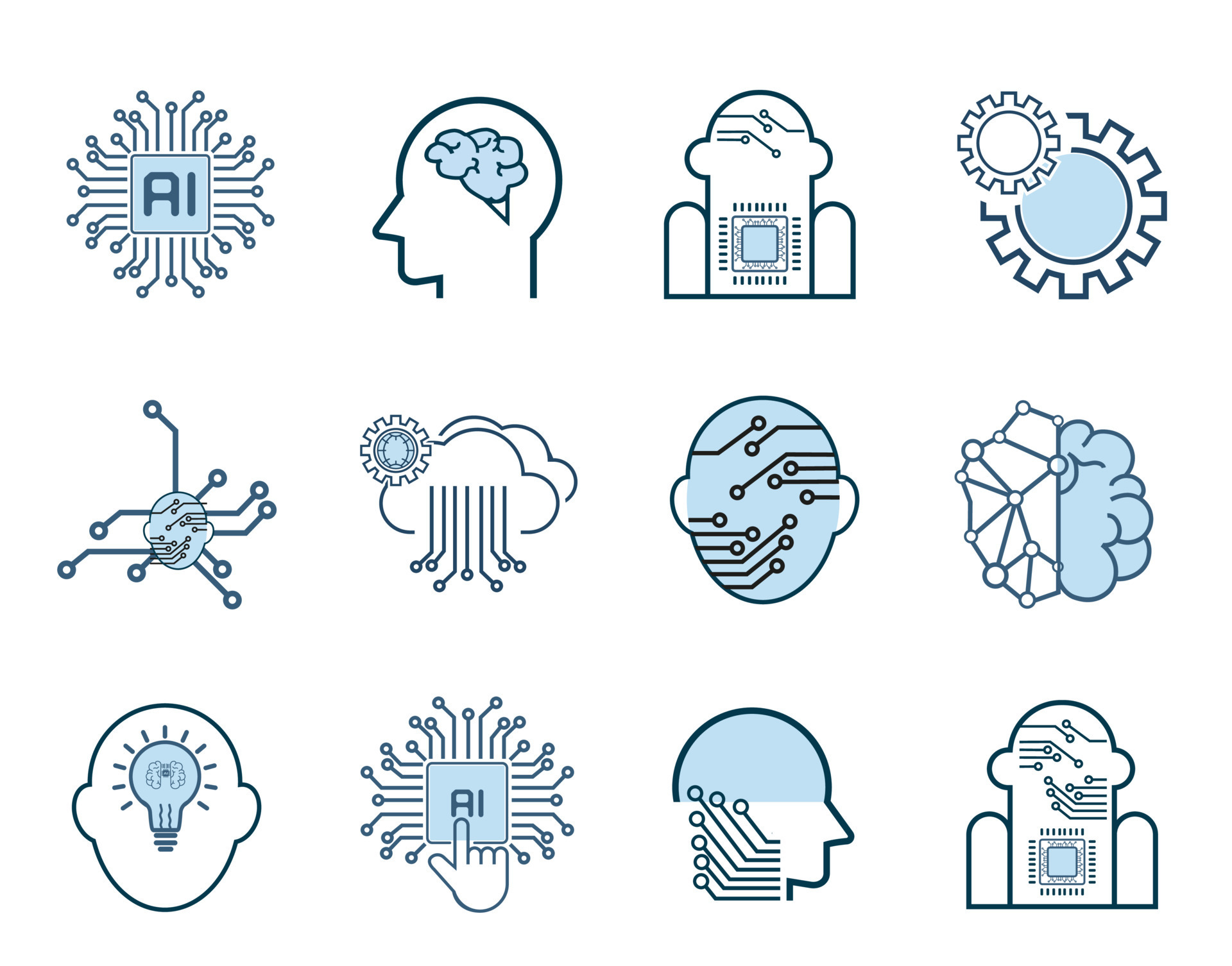SET of Artificial intelligence icons set. Collection of high quality outline web pictograms in ...