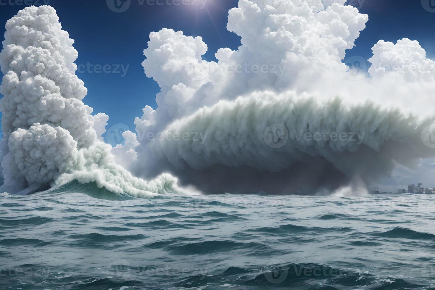 tsunami wave flood destroy city building, generative art by A.I ... tsunami wave flood destroy city building, generative art by A.I ...