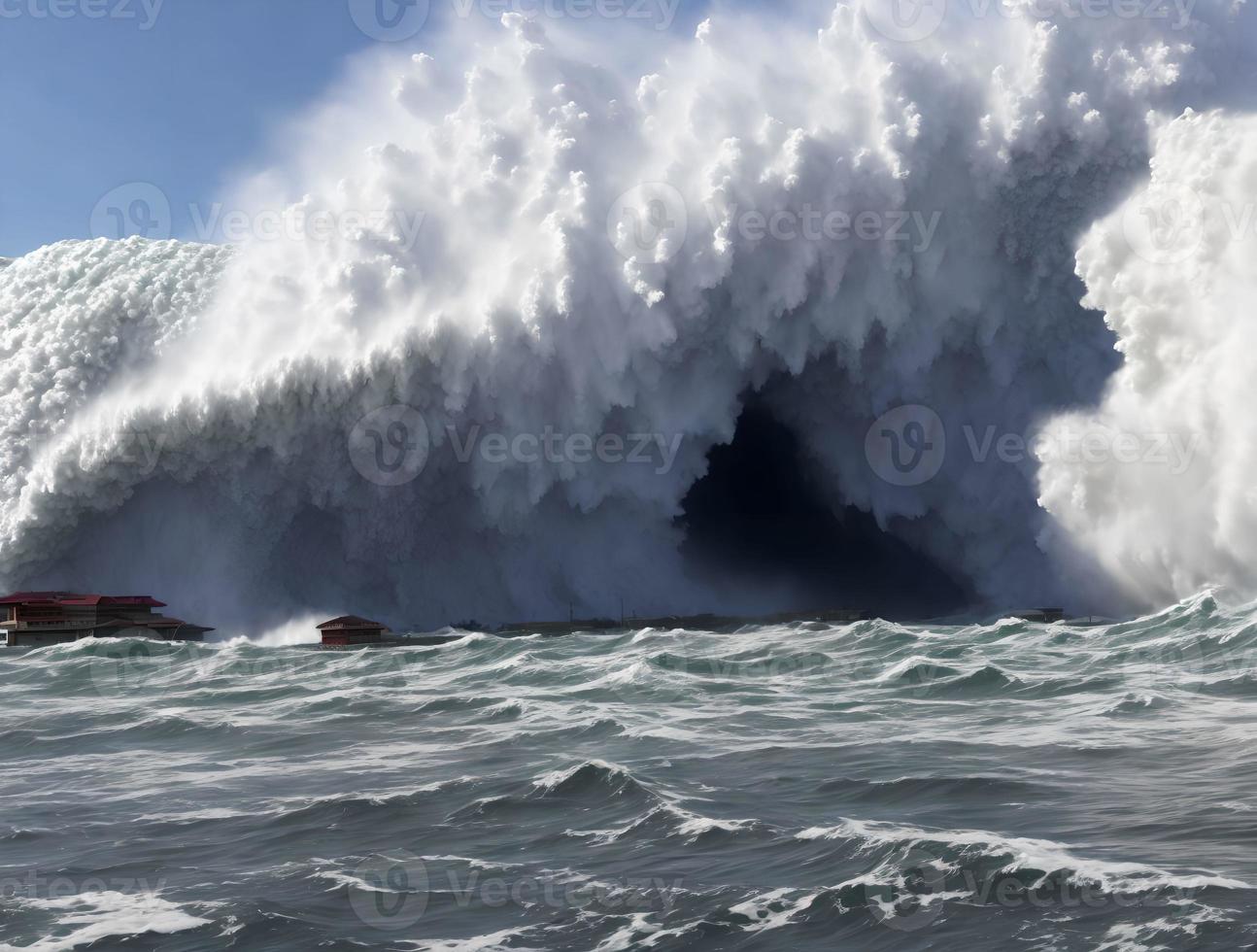 tsunami wave flood destroy city building, generative art by A.I ... tsunami wave flood destroy city building, generative art by A.I ...