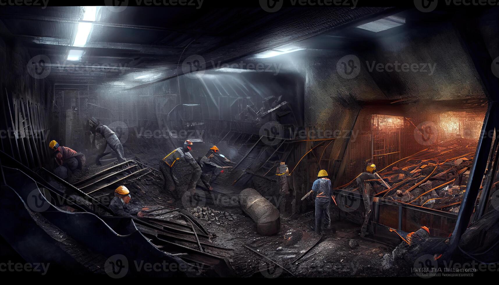 Underground mining Coal mining in mine Miner in underground mine on coal mining work. Mine ...