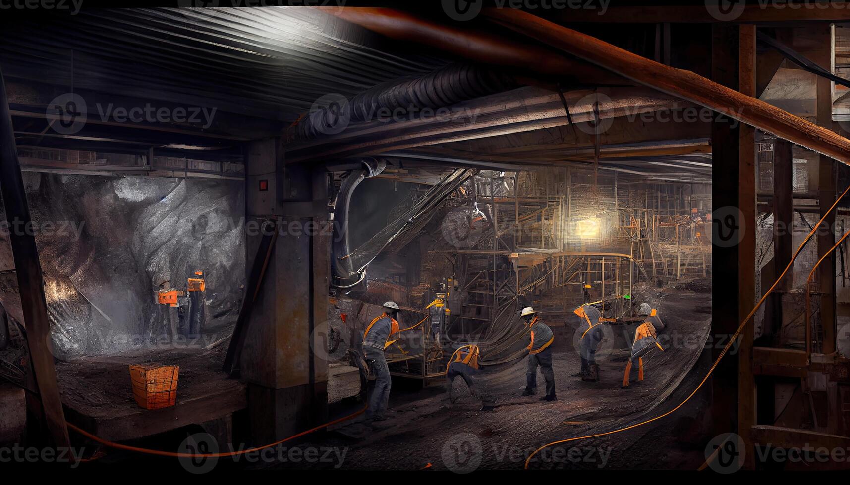 Underground mining Coal mining in mine Miner in underground mine on coal mining work. Mine ...