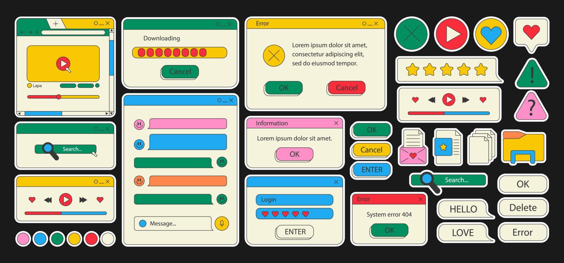 90s retro vaporwave old desktop user interface elements. Cute nostalgic ...