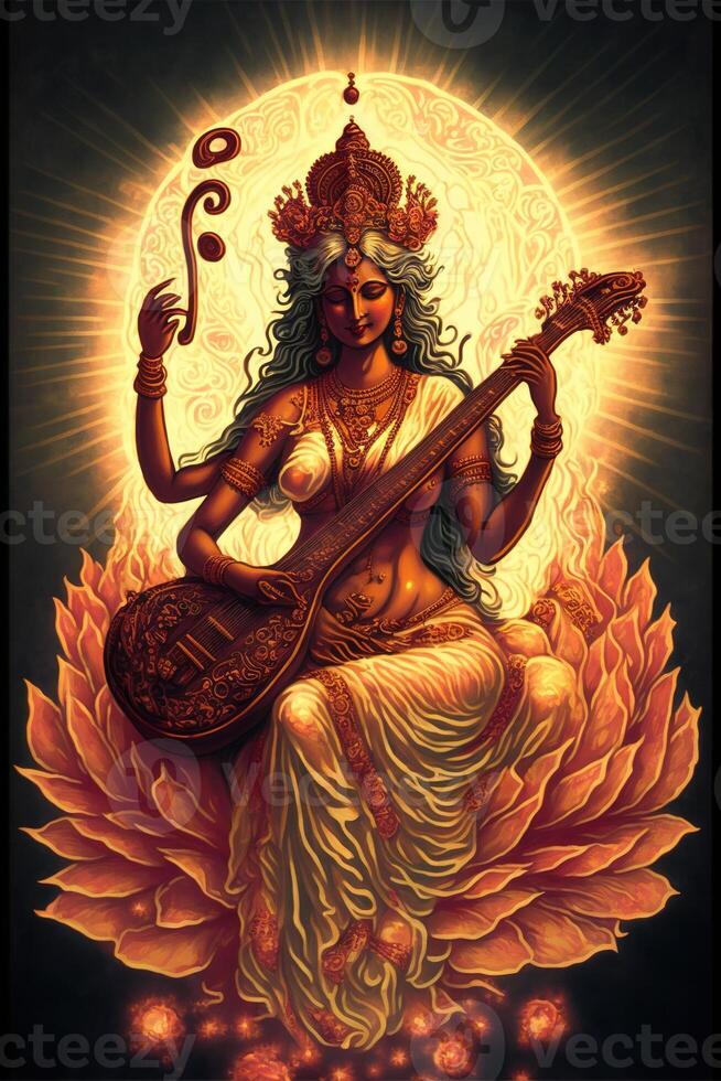 goddess saraswati digital art cosmic glowing image Generative AI ... goddess saraswati digital art cosmic glowing image Generative AI ...