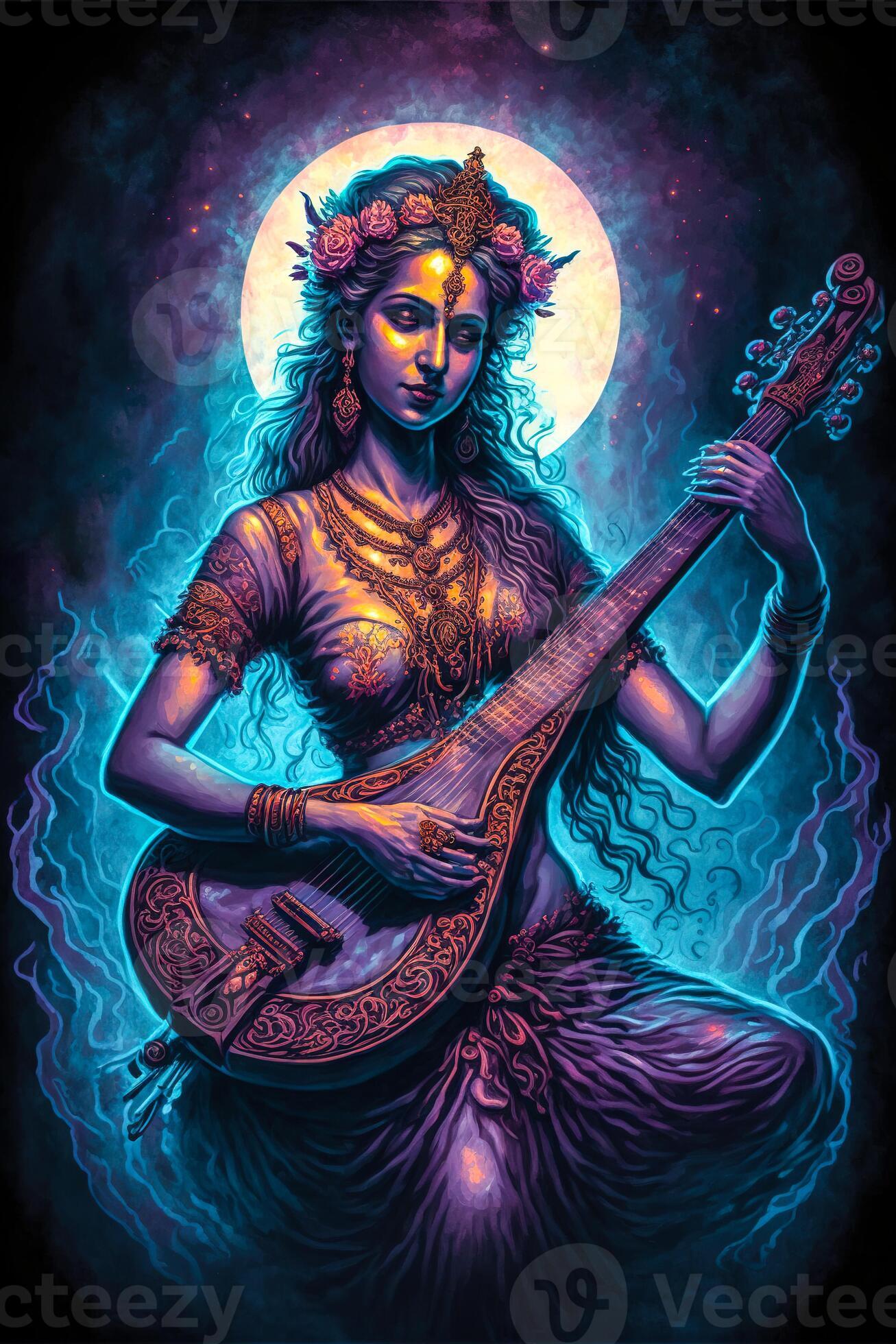 goddess saraswati digital art cosmic glowing image Generative AI ... goddess saraswati digital art cosmic glowing image Generative AI ...