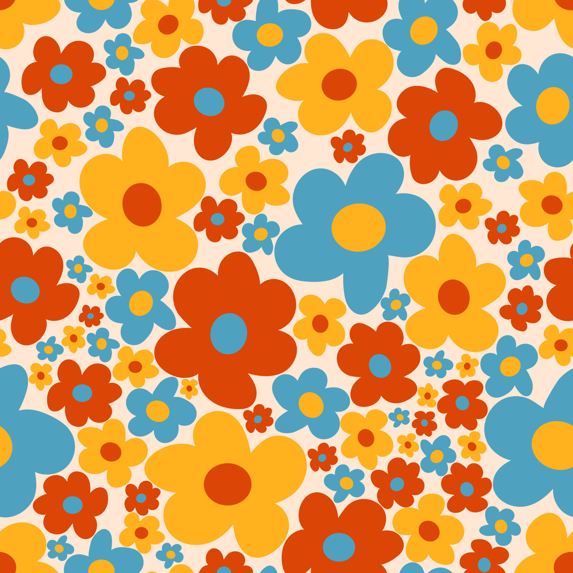 Abstract seamless pattern with vintage groovy daisy flowers 21926639 ...