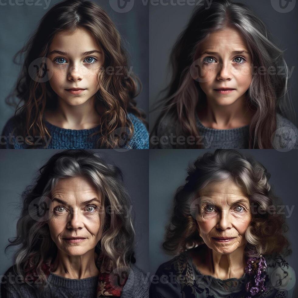 Age Progression Of A Pretty Young Girl Through Her Older Years Of Life