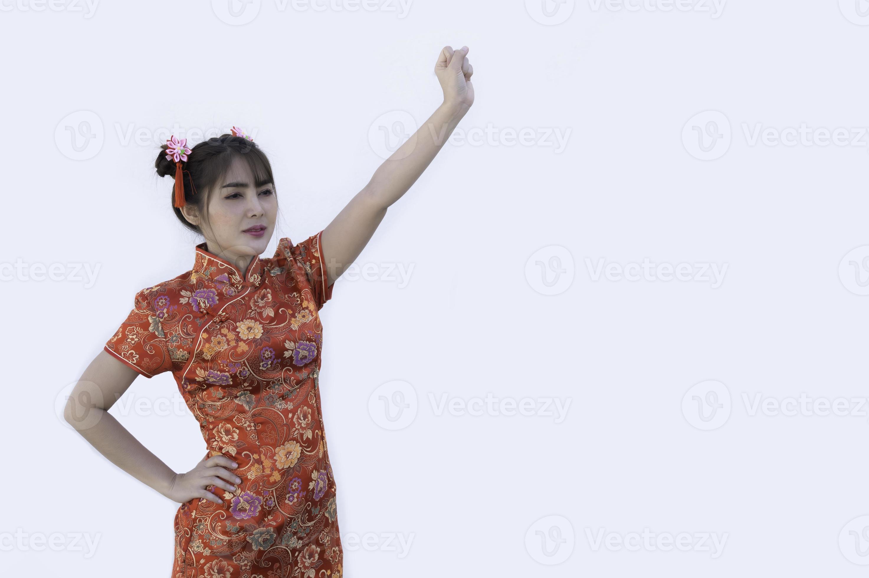 Portrait Beautiful Asian Woman In Cheongsam Dress Thailand People Happy