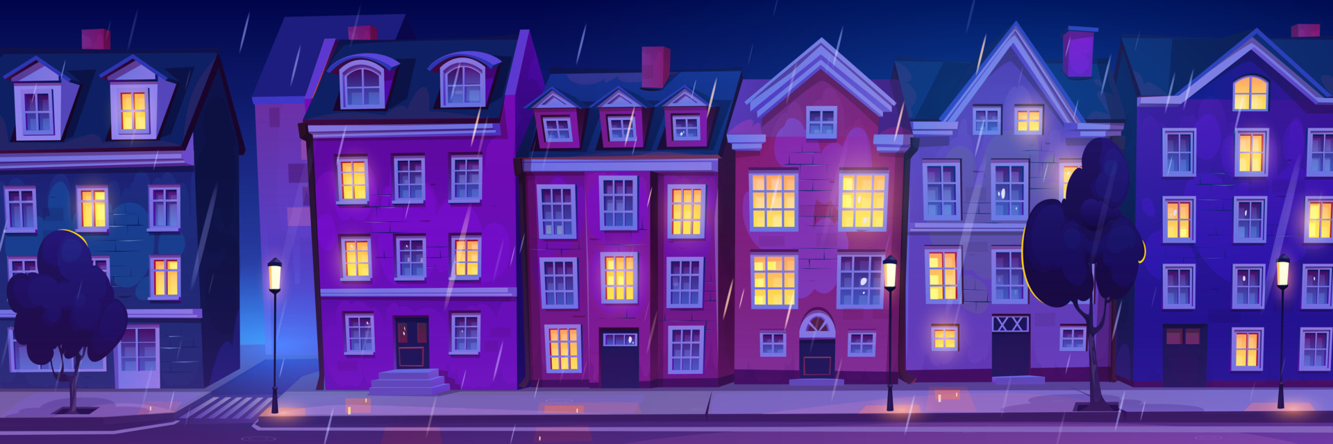 Scandinavian Night City Street Rain Vector Scene 21935387 Vector Art