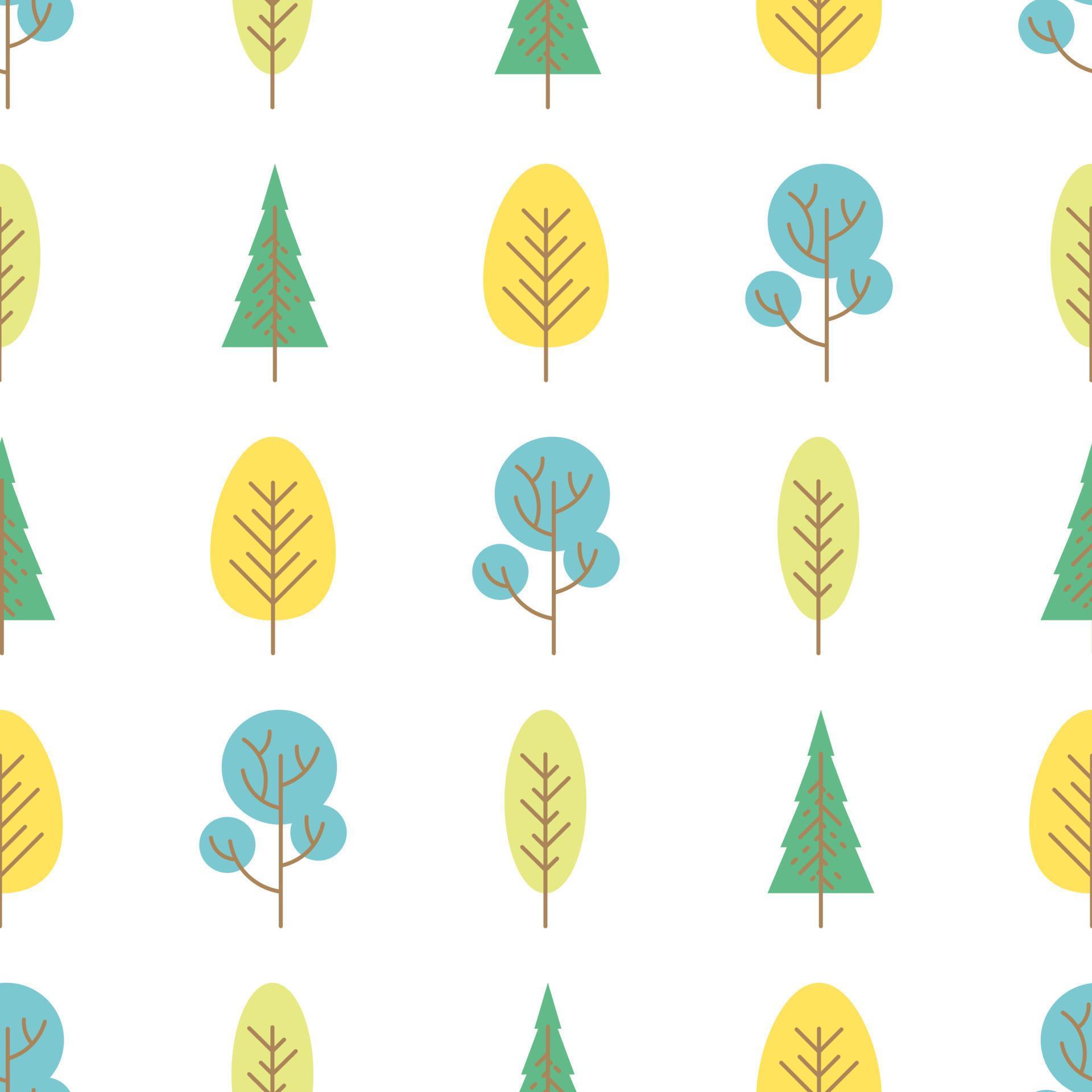 Seamless pattern with colored trees on white background. Vector ...