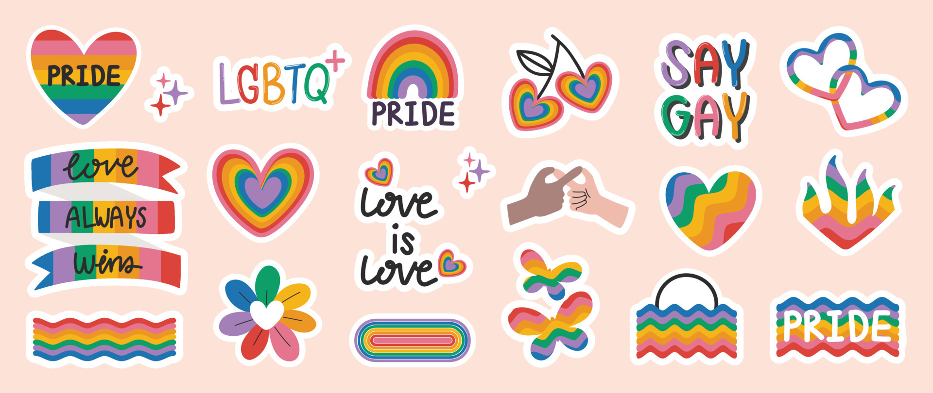 Happy Pride Lgbtq Element Set Lgbtq Community Symbols With Floral
