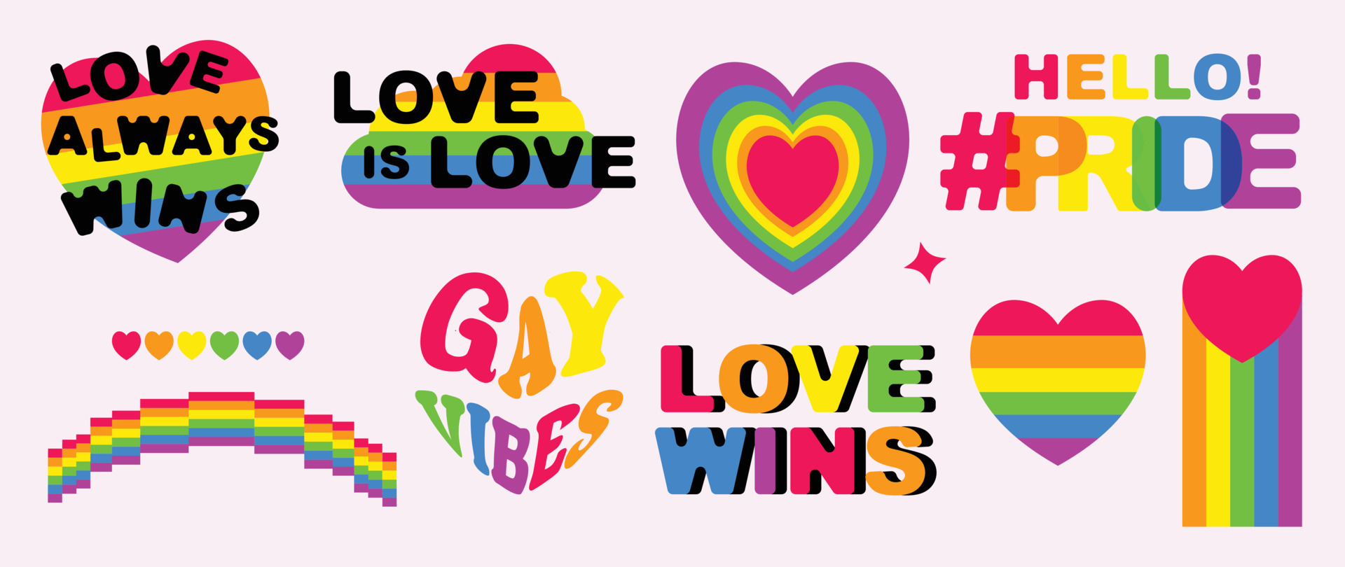 Happy Pride LGBTQ element set. LGBTQ community symbols with rainbow ...