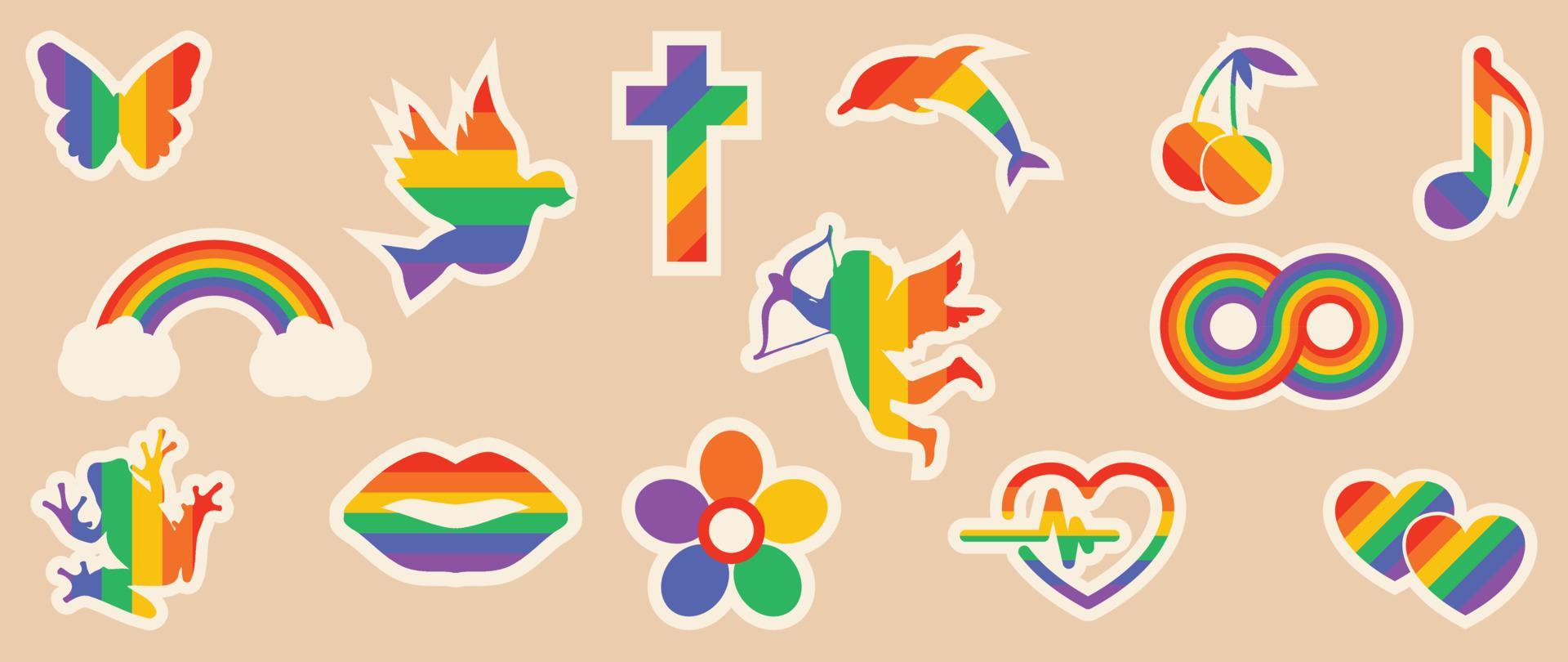 Happy Pride LGBTQ element set. LGBTQ community symbols with flower ...