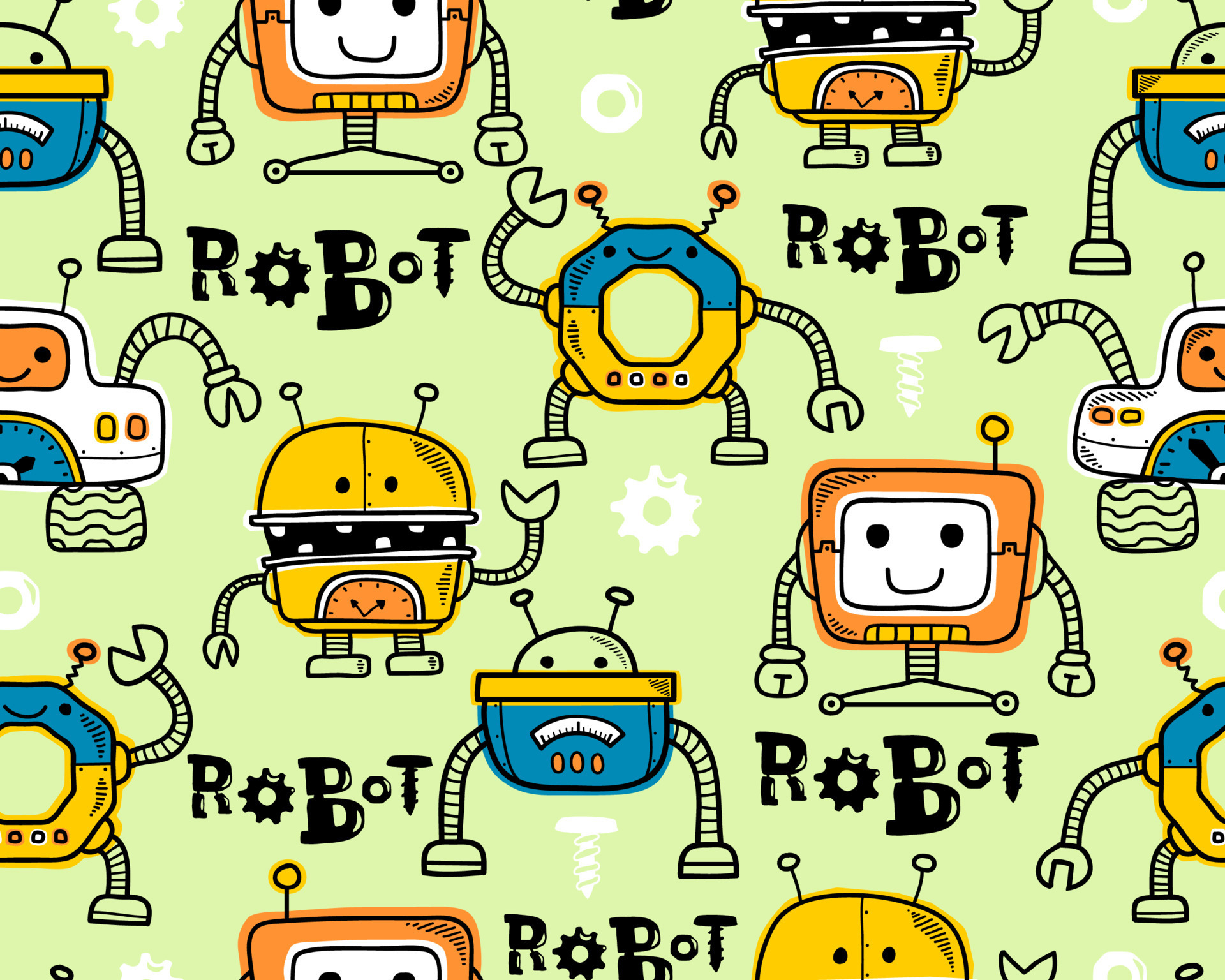 Seamless pattern vector of hand drawn robots cartoon with nuts and bolts 21950459 Vector Art at ...