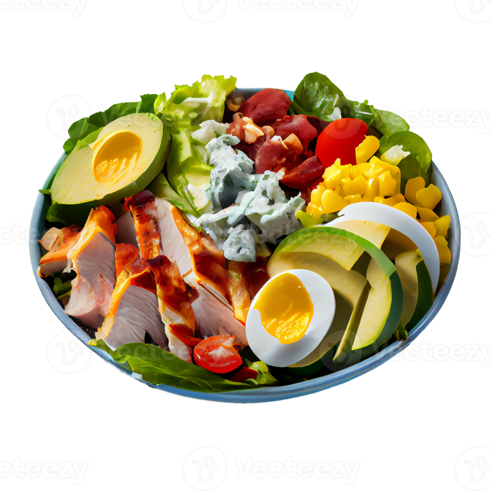 Delicious Cobb Salad Cobb Salad Png Image Tomatoes Bacon Hard Boiled Eggs Blue Cheese
