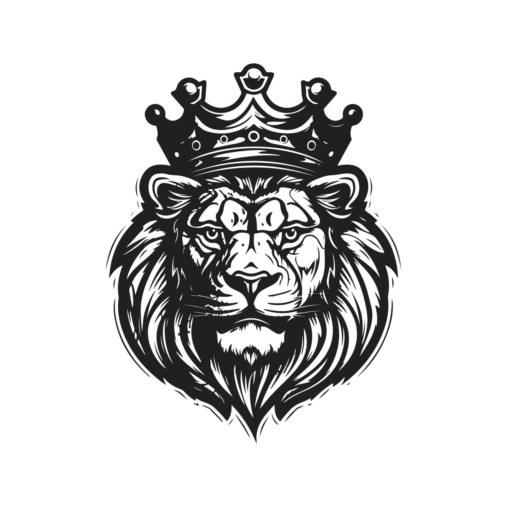 lion with a crown, vector concept digital art, hand drawn illustration ...