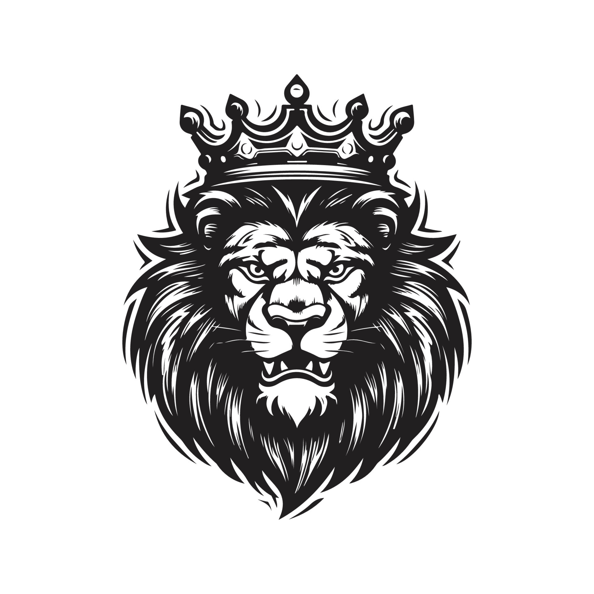 lion with a crown, vector concept digital art, hand drawn illustration ...